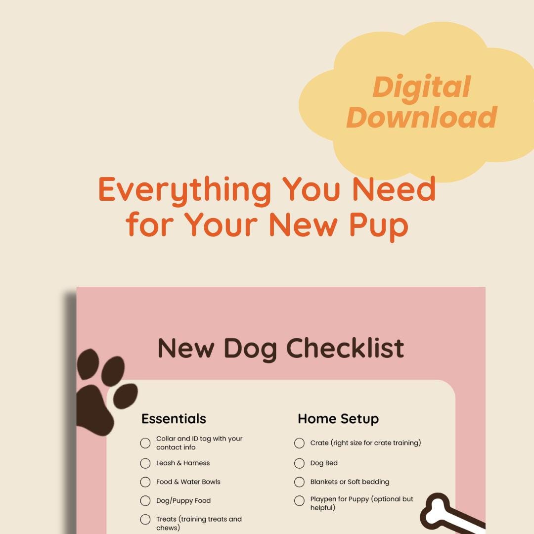 New Dog Checklist | Puppy Essentials Printable | Instant Download | Dog ...
