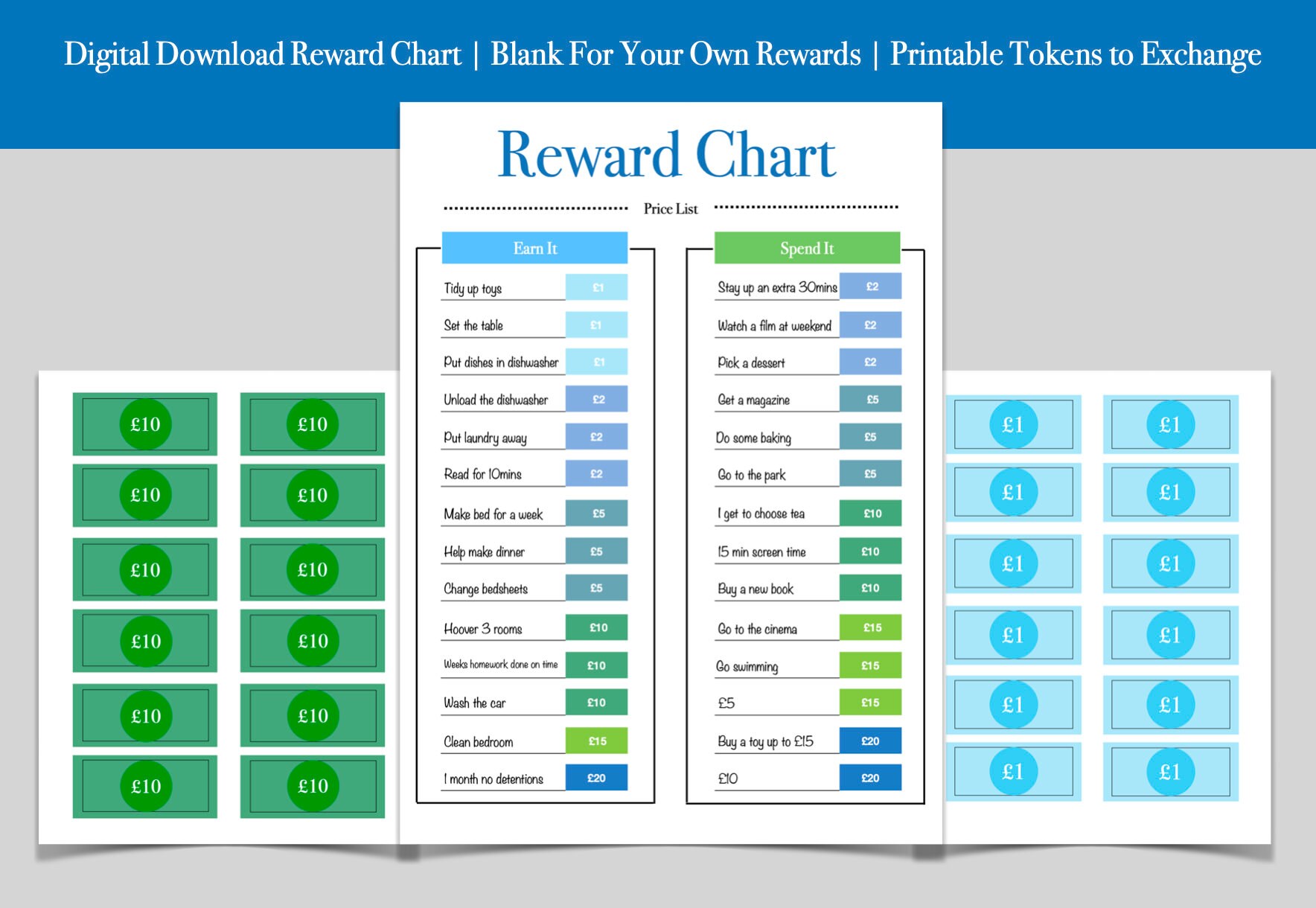 Editable Children's Reward Chart Printable PDF Reward Tracker Chart for ...