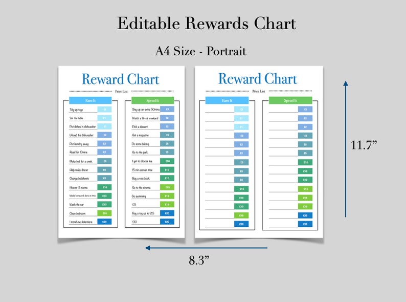 Editable Children's Reward Chart Printable PDF Reward Tracker Chart for ...