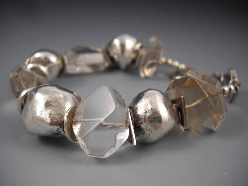 Fine Silver PMC Handmade Beads and Clear Crystal Beaded Bracelet ...