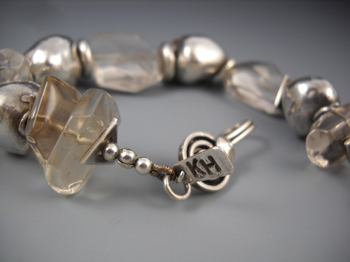 Fine Silver PMC Handmade Beads and Clear Crystal Beaded Bracelet ...