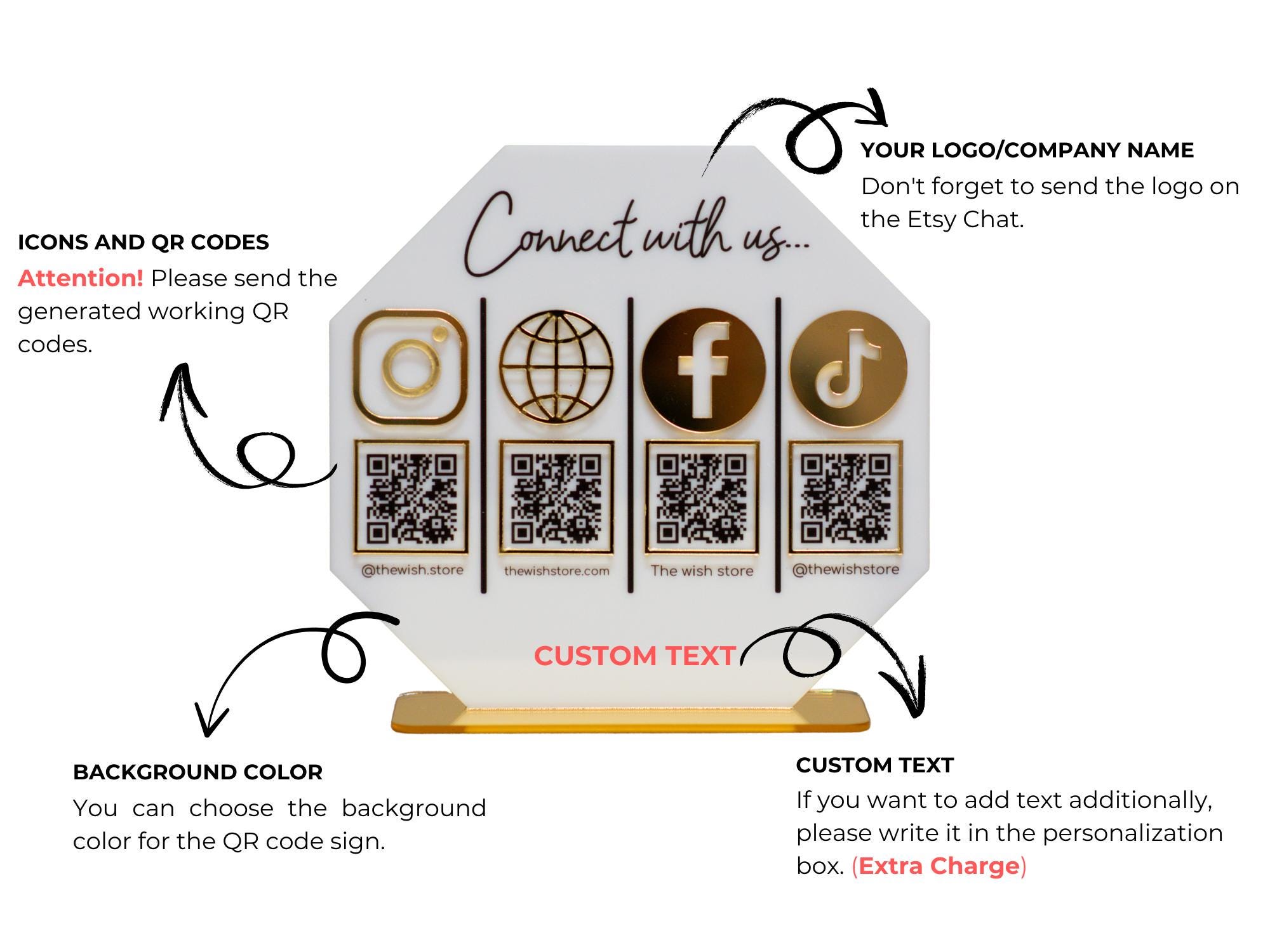 Multi QR Code Business Sign, QR Code Display Sign Acrylic, Let’s Get ...