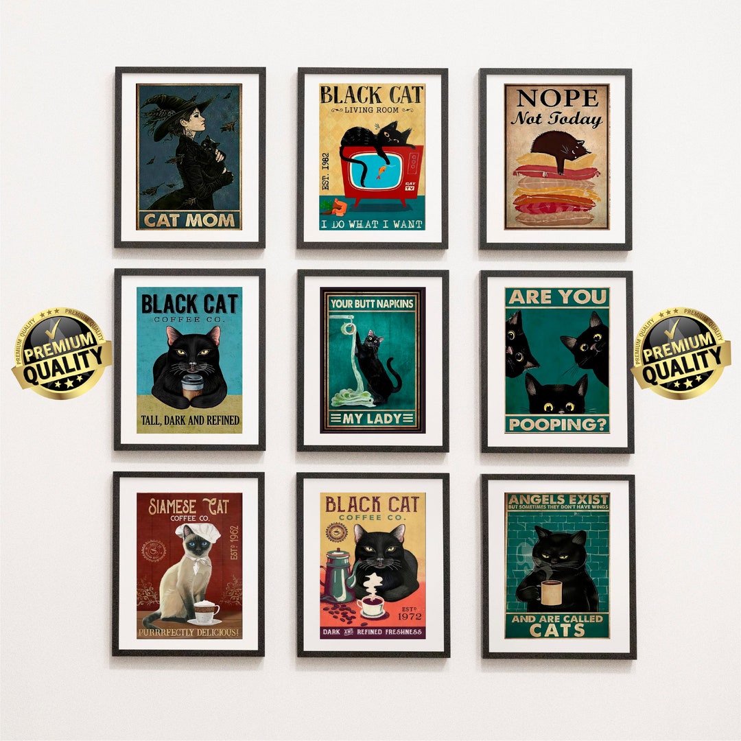 Vintage Cat Prints Set of 9 Cat Wall Art Vintage Cat Decor, Cat Lovers ...