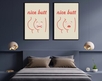Nice Butt Poster, Funny Bathroom Poster, Retro Toilet Wall Decor ...