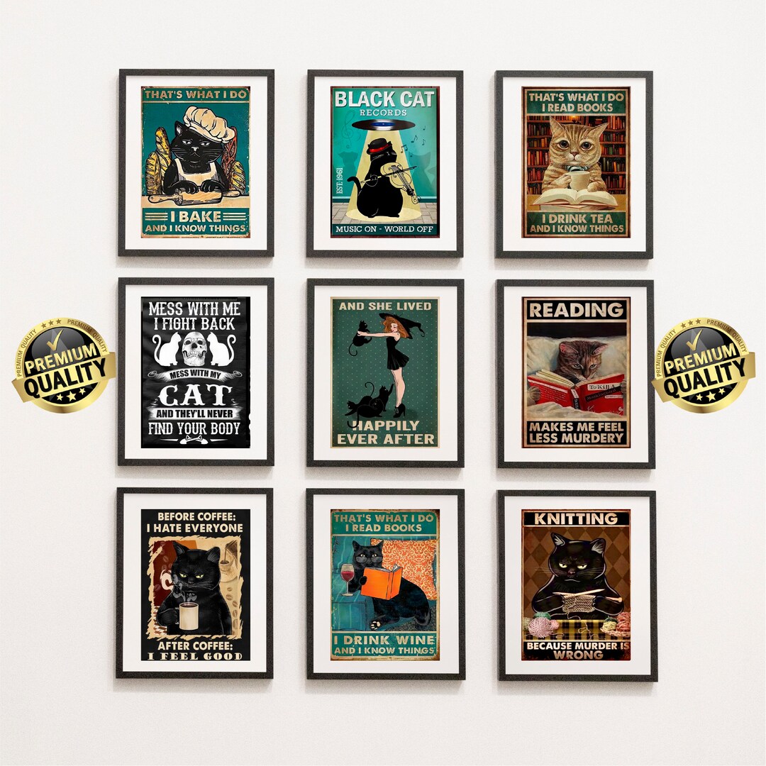 Vintage Cat Art Print Set: Funny Cat Lover Decor (digital Download) - Etsy