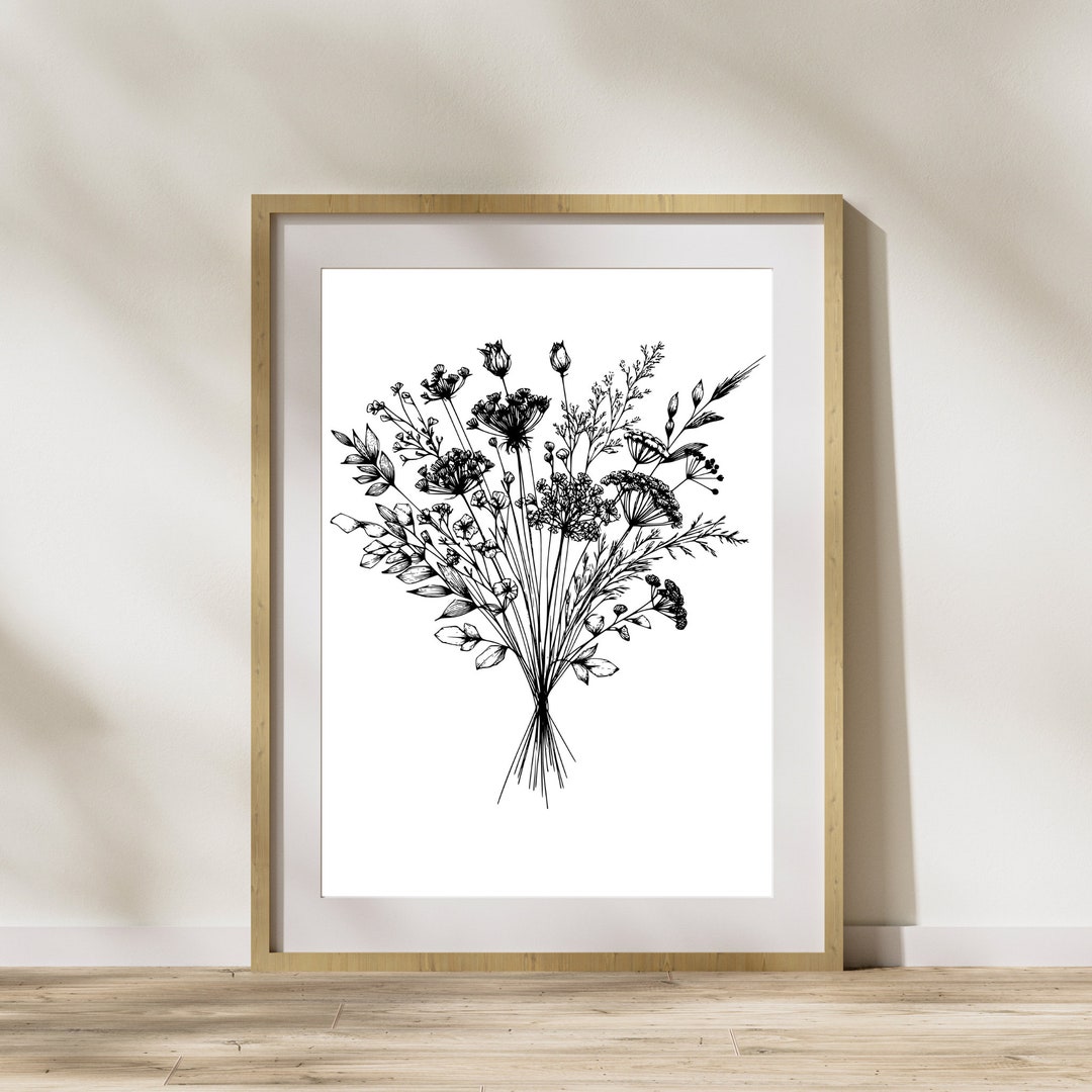 Flower 4 Line Art, Digital Download, Minimalist Lines Art, Animal ...