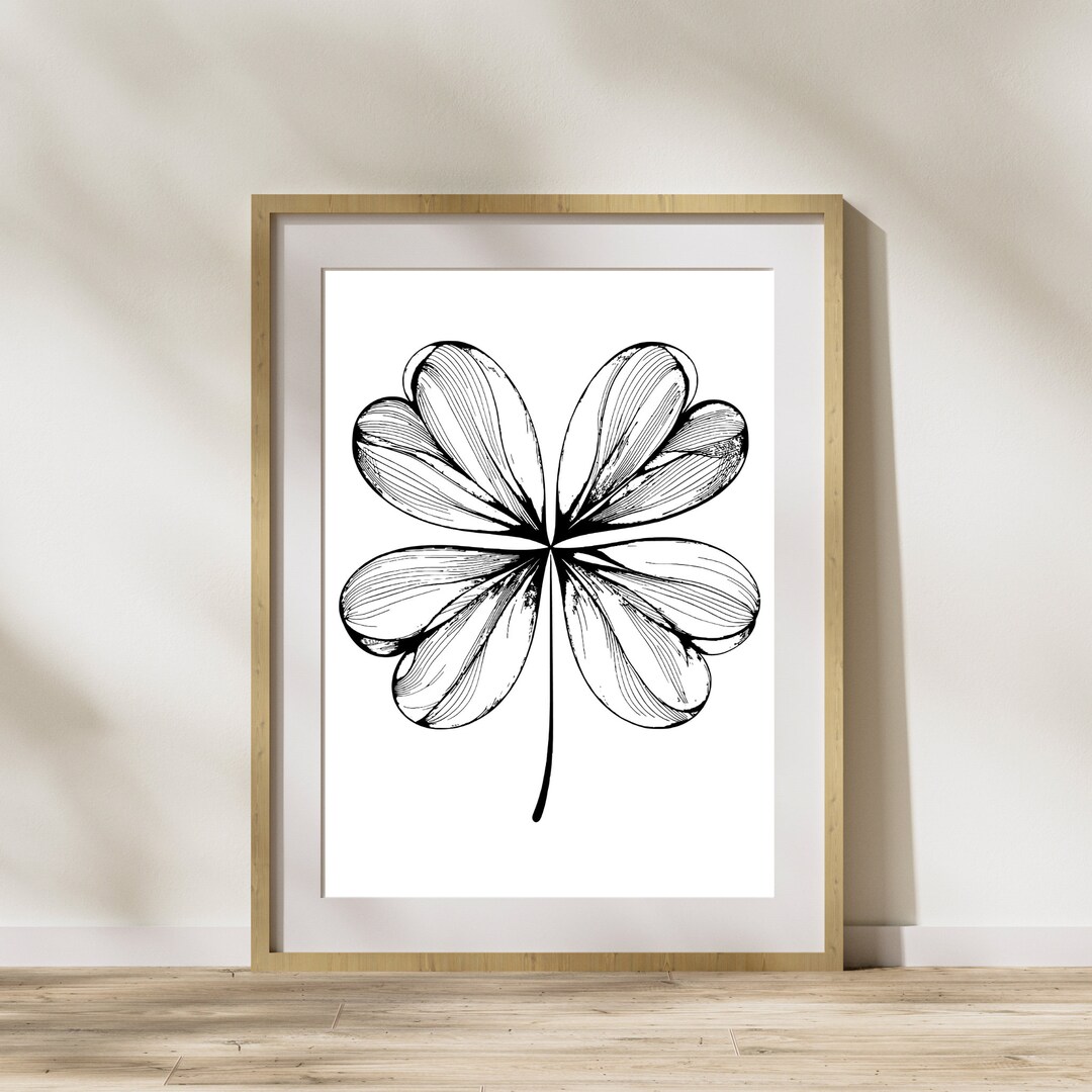 Four Leaf Clover Line Art, Digital Download, Minimalist Lines Art ...
