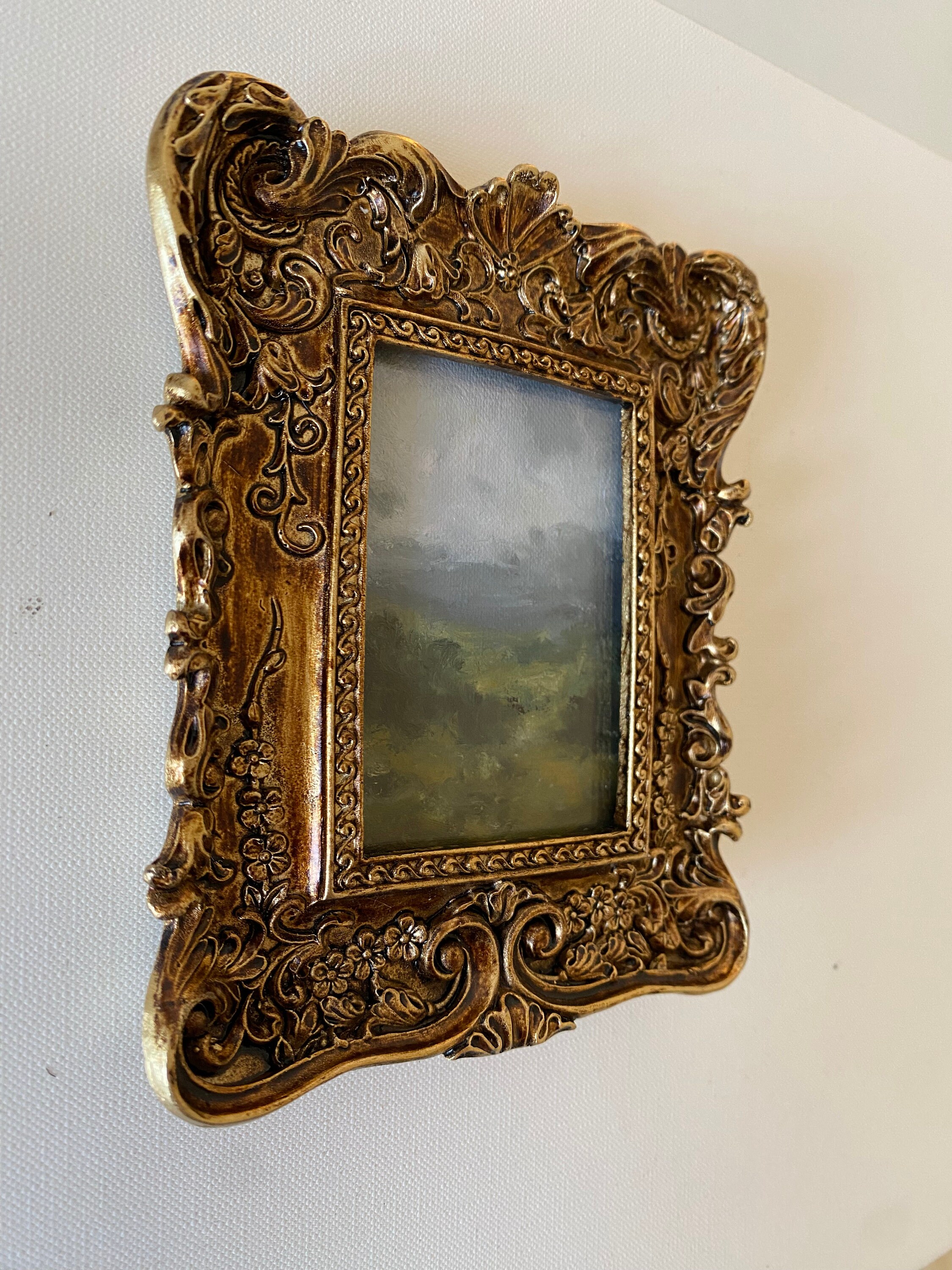 Small Painting in a Vintage Frame, Vintage Oil Painting, Dark Golden ...