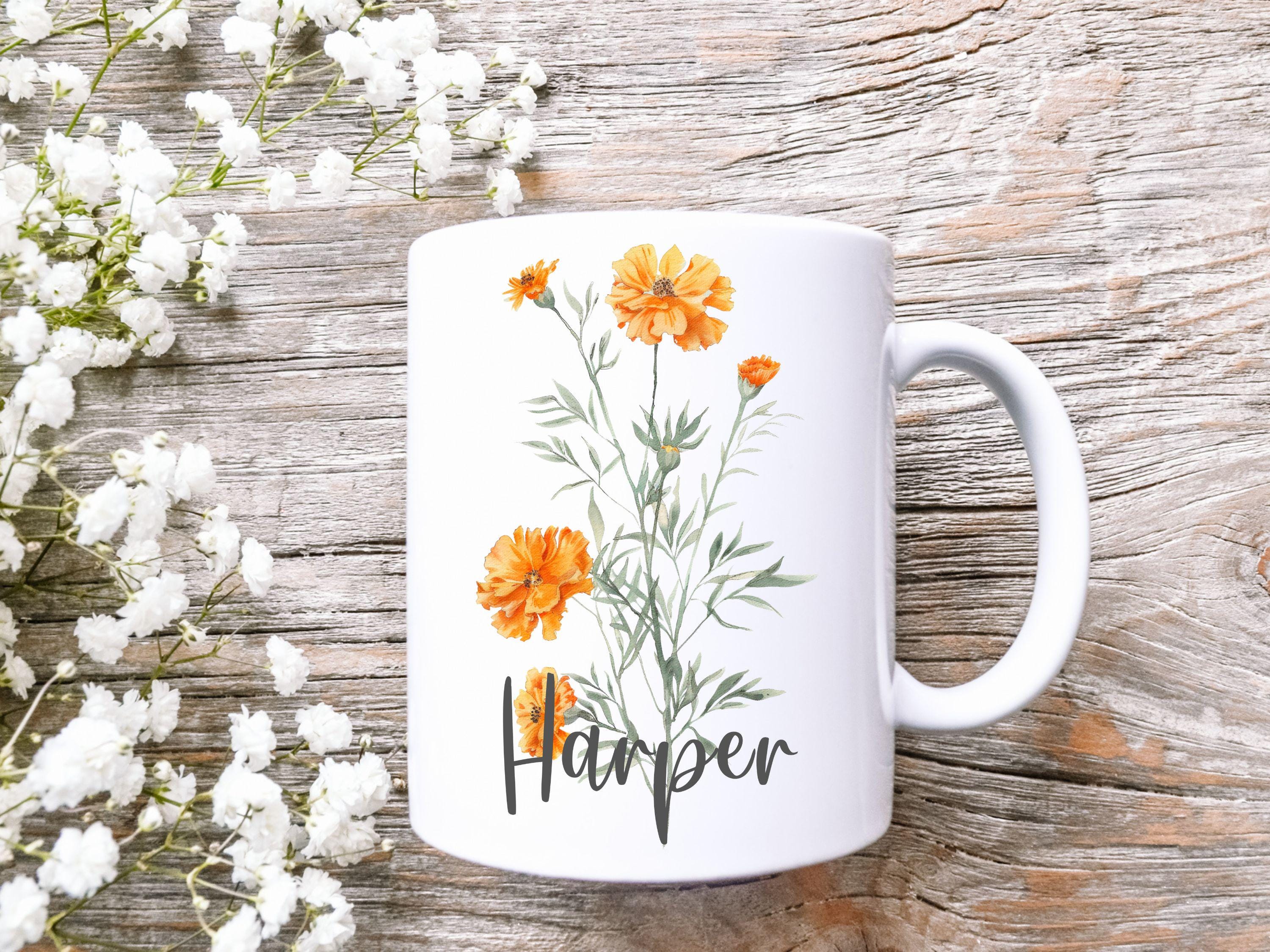 October Birth Flower Mug, Custom October Birthday Gift, Personalized ...