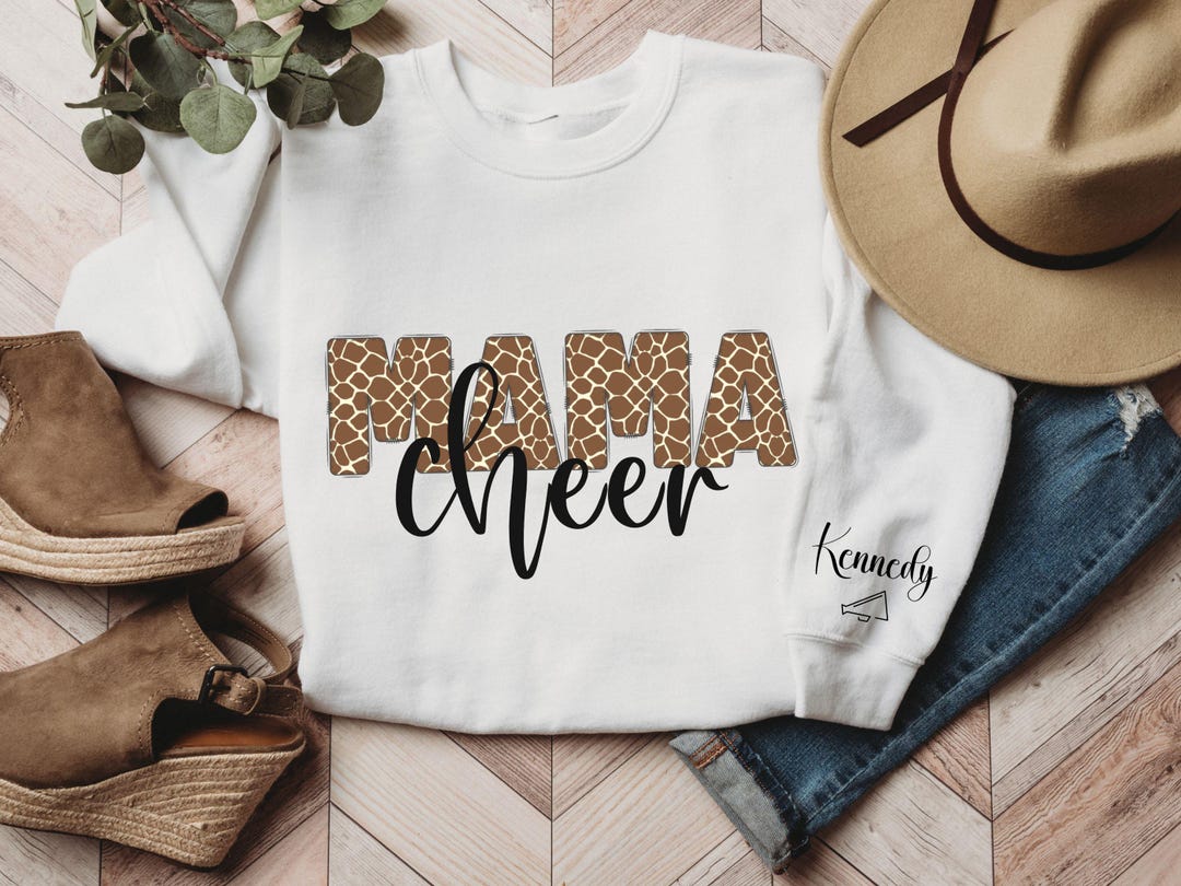 Personalized Giraffe Print Cheer Mama Sweatshirt, Mom Competition Day ...