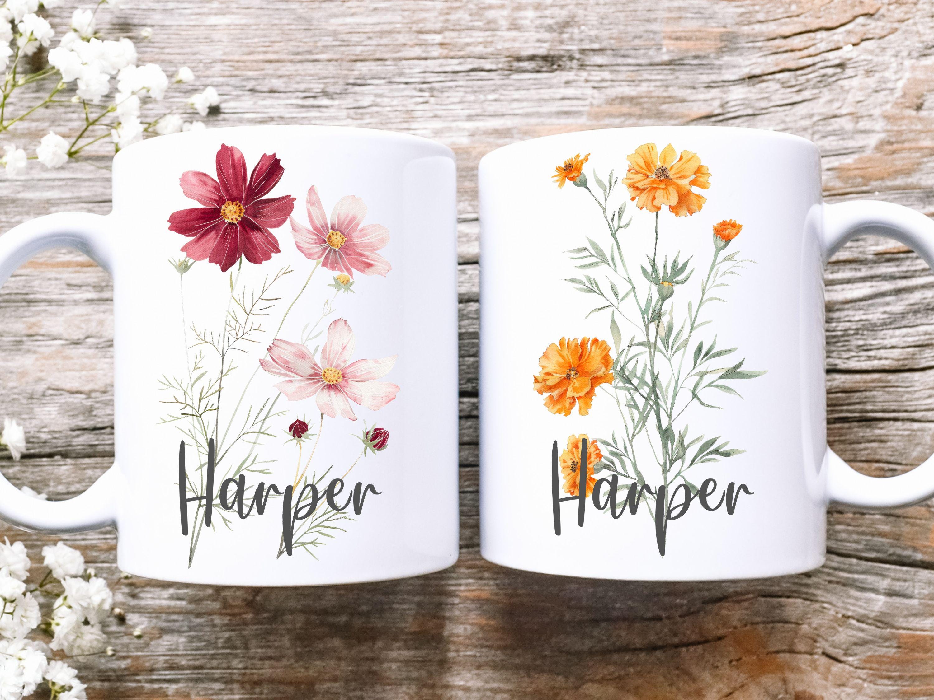 October Birth Flower Mug, Custom October Birthday Gift, Personalized ...