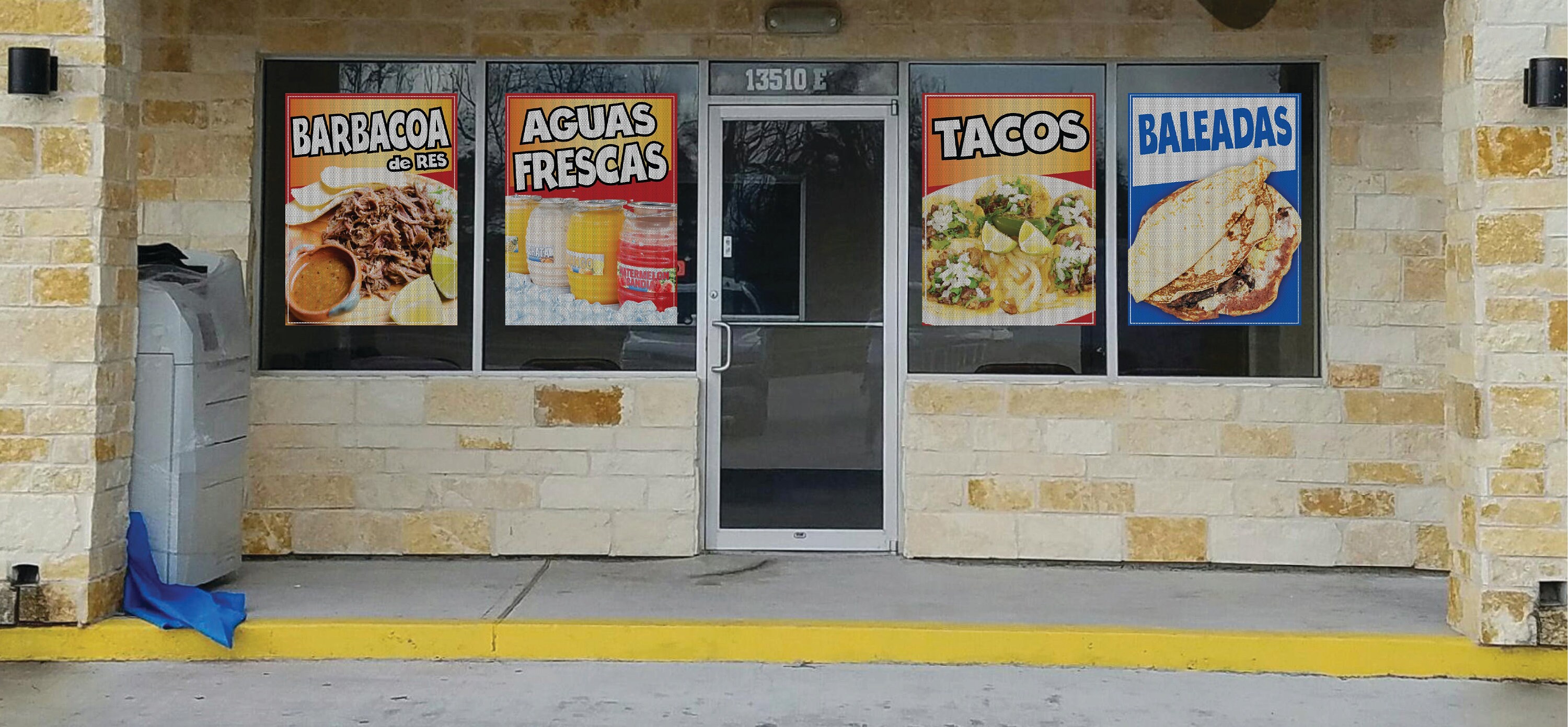 Tacos PERFORATED Window Graphic Decal Sticker Perforated Vinyl Mexican ...