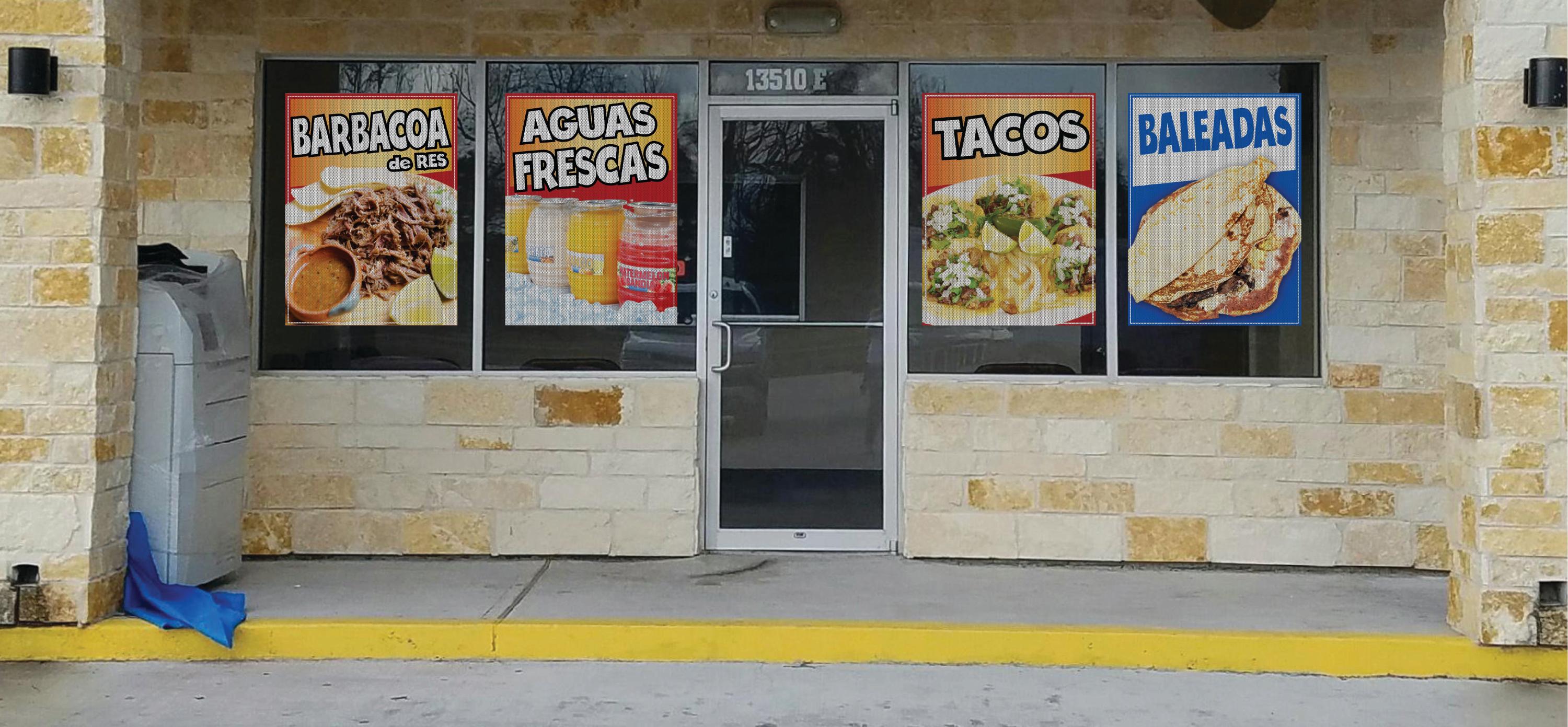 Tacos PERFORATED Window Graphic Decal Sticker Perforated Vinyl Mexican ...