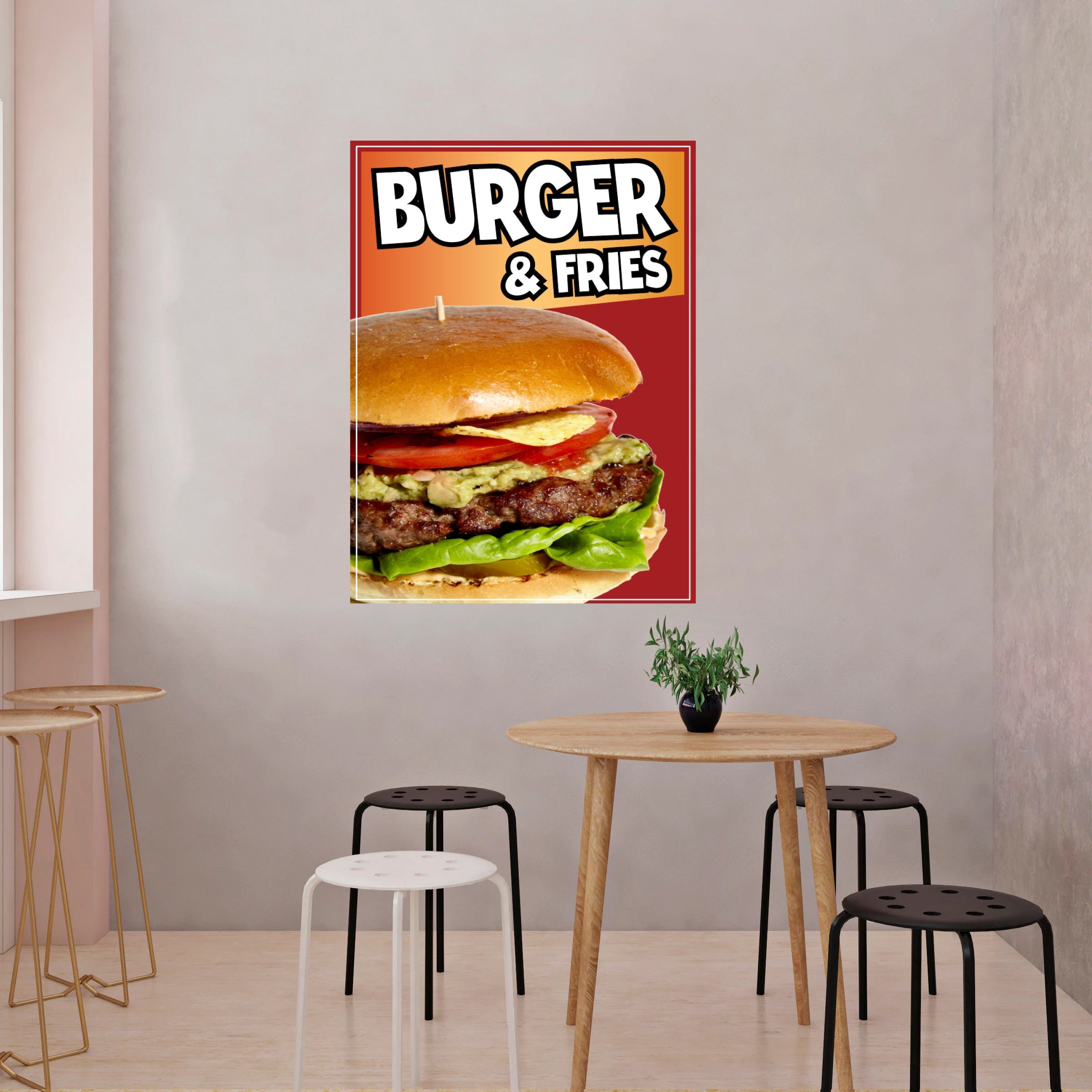 Burger & Fries Sticker Window Sticker Truck Concession Vinyl Restaurant ...