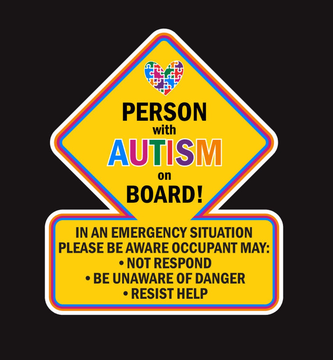 Person With Autism Car Truck Decal Sticker Alert Responders Vinyl ...