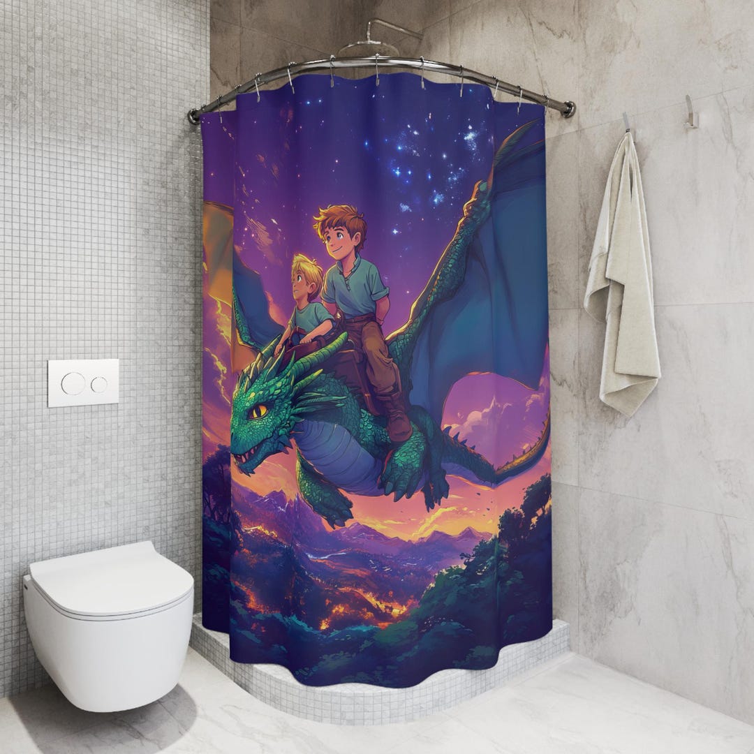 Fantasy Dragon Rider Shower Curtain: Kids Adventure Bathroom Decor - Etsy