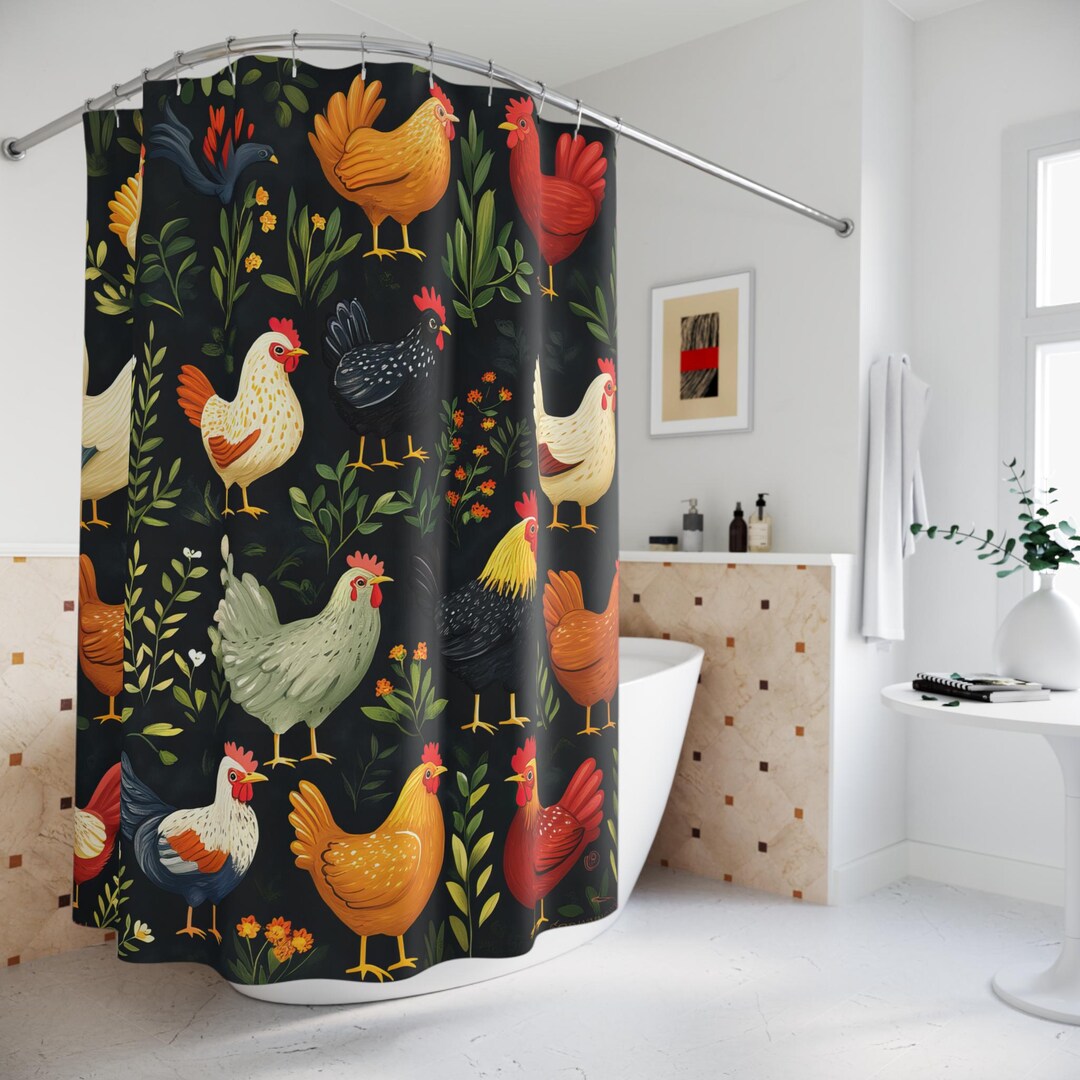 Colorful Chicken Shower Curtain: Farmhouse Bathroom Decor - Etsy