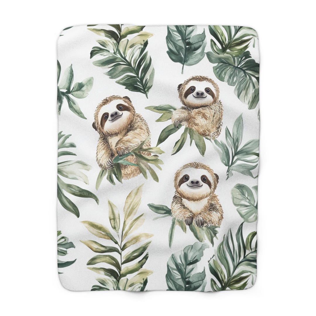 Sloth Sherpa Blanket, Jungle Animal Print, Cozy Fleece Throw, Winter ...