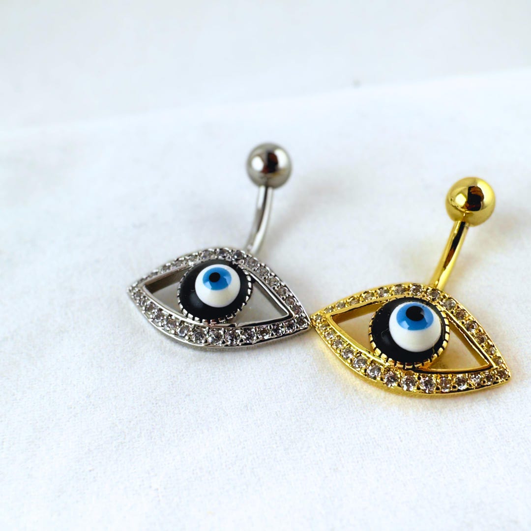 Evil Eye Belly Button Piercings | Silver & Gold Plated Surgical Steel ...