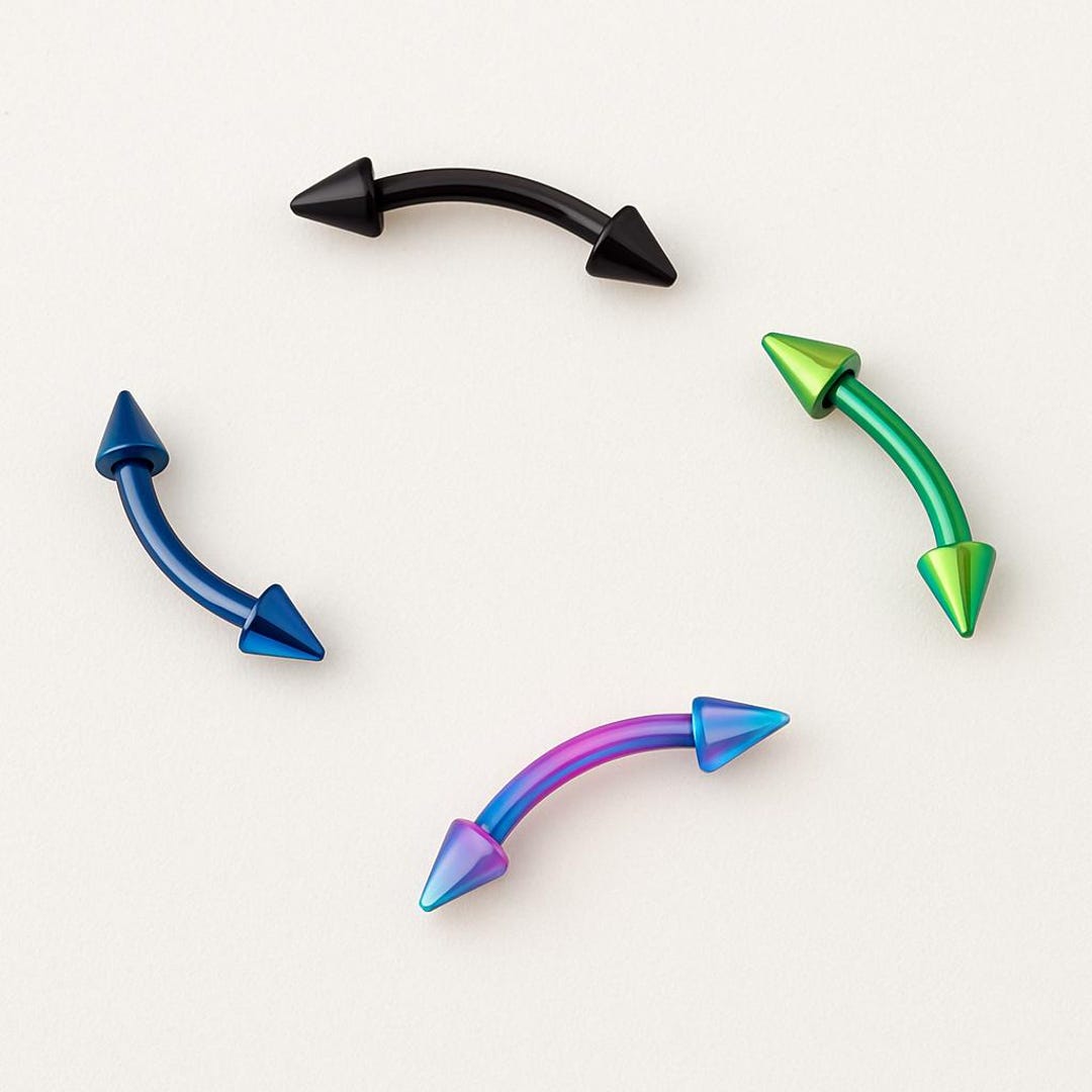 Spikes Eyebrow Titanium Piercings, Blue, Green, Black and Purple ...