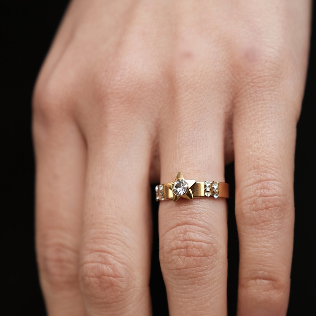 Celestial Star Ring Chunky Thick Gold Signet Ring Dainty Gold Rings for ...