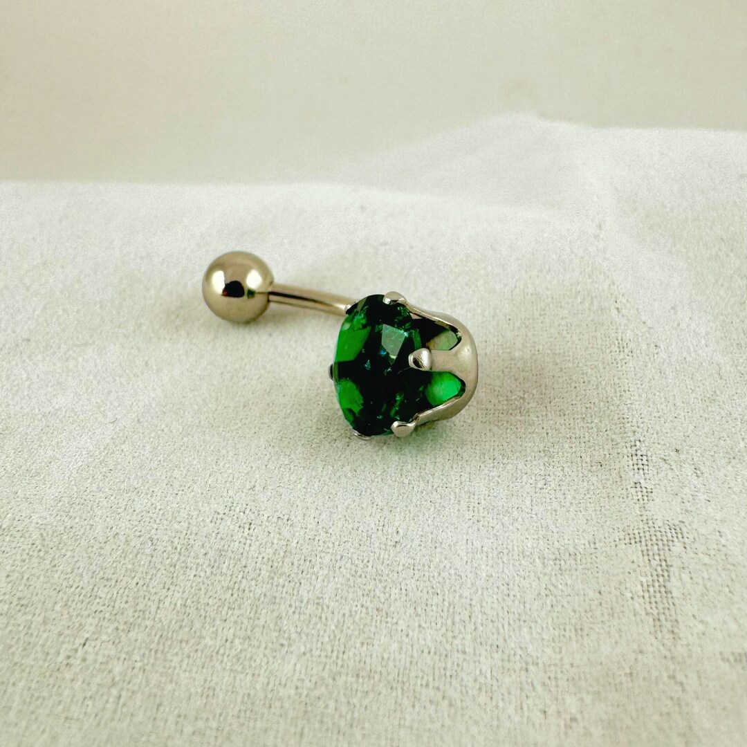 Green Emerald Belly Button Rings | Surgical Steel Navel Piercing ...
