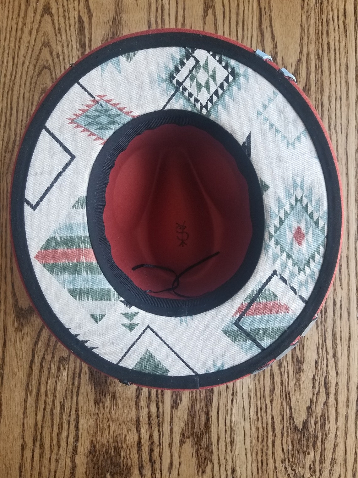 Brick Red and Cream Tribal Aztec Hipster Boho Rancher Hat With Spotted ...