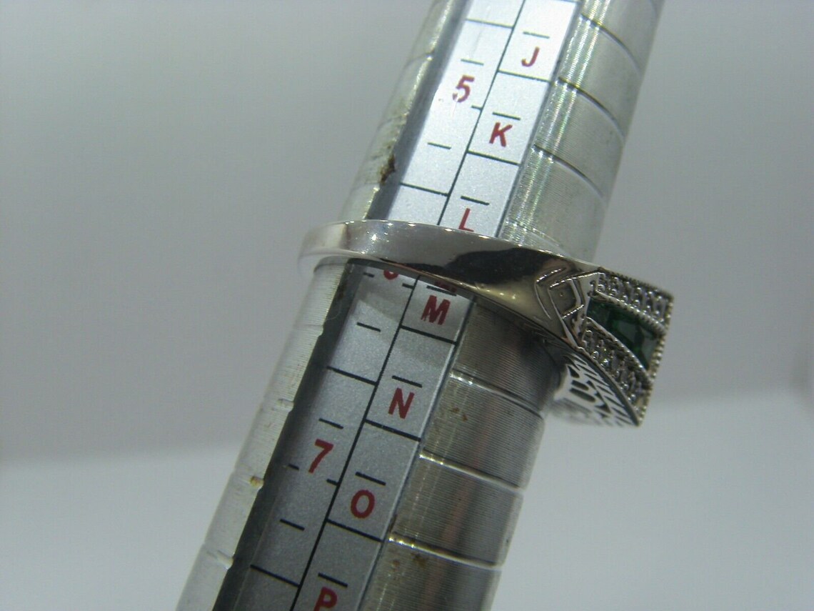 Art-deco Design 1.3ct Signity Diamond and Green Emerald Ring, 14k ...