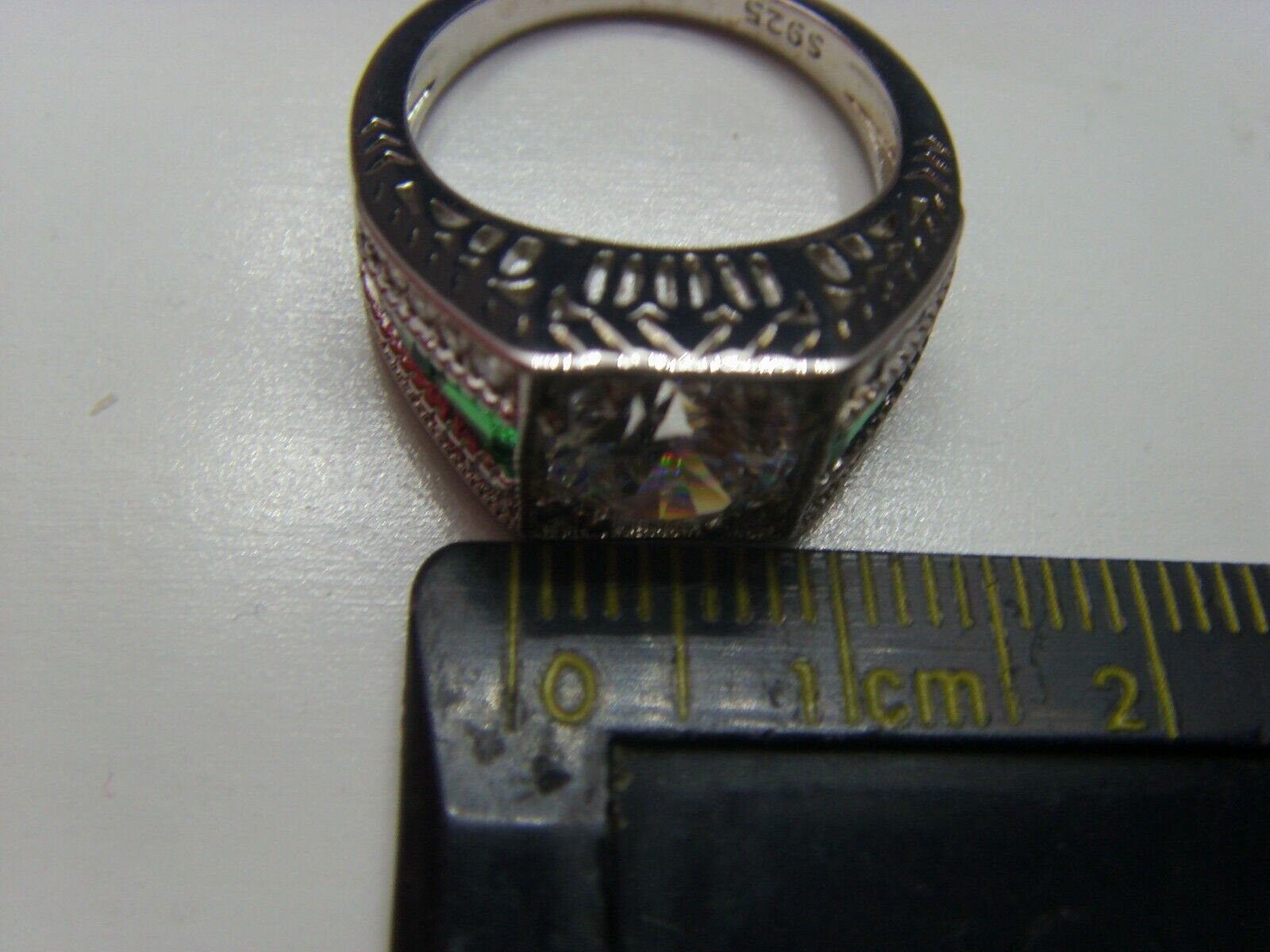 Art-deco Design 1.3ct Signity Diamond and Green Emerald Ring, 14k ...