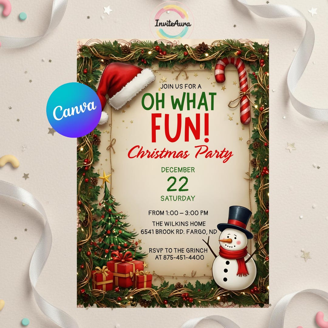 Oh What Fun Christmas Party Invitation , Holiday Invite – Editable ...