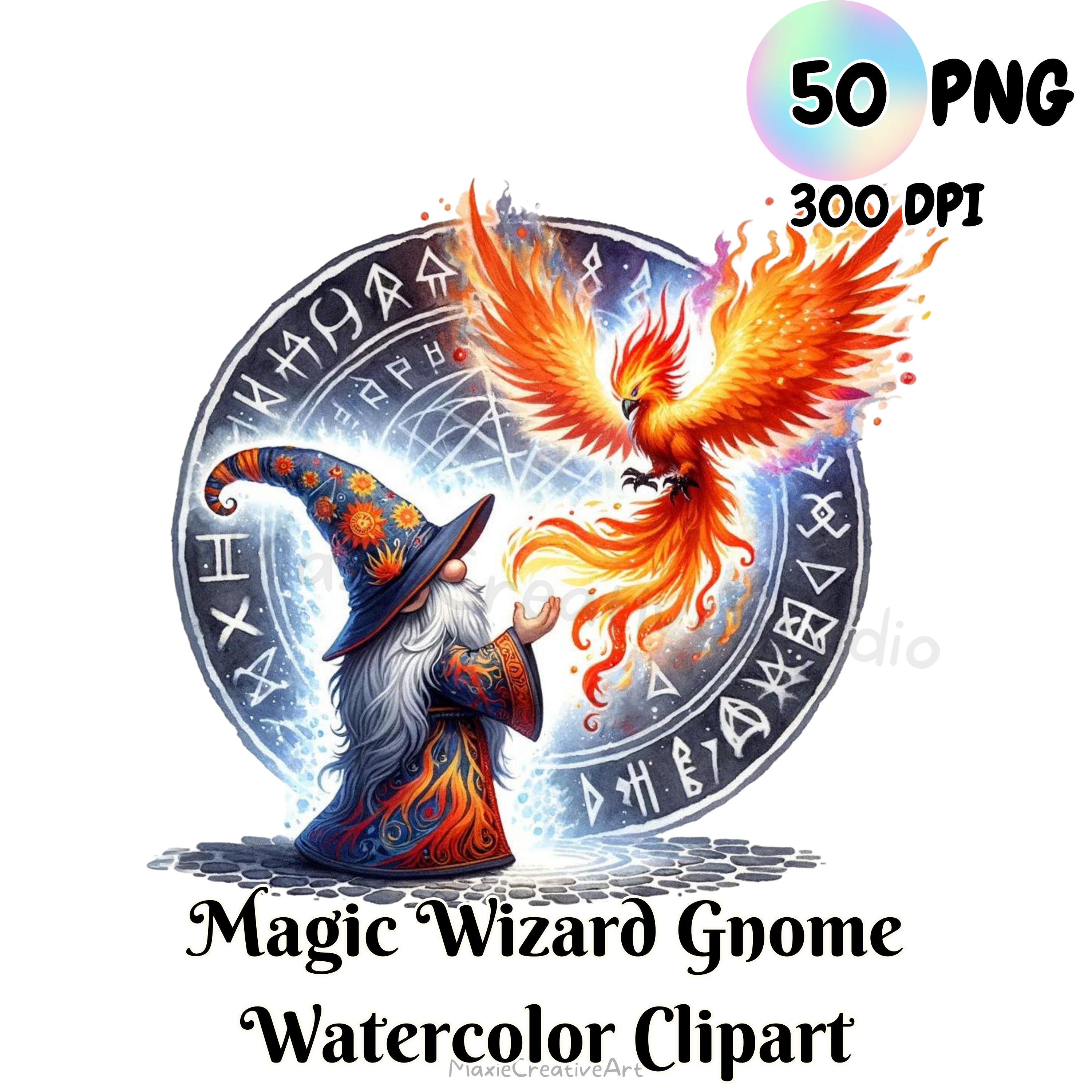 Magic Wizard Gnomes Watercolor Clipart 50 Png,witch Gnome, Cute Gnome ...