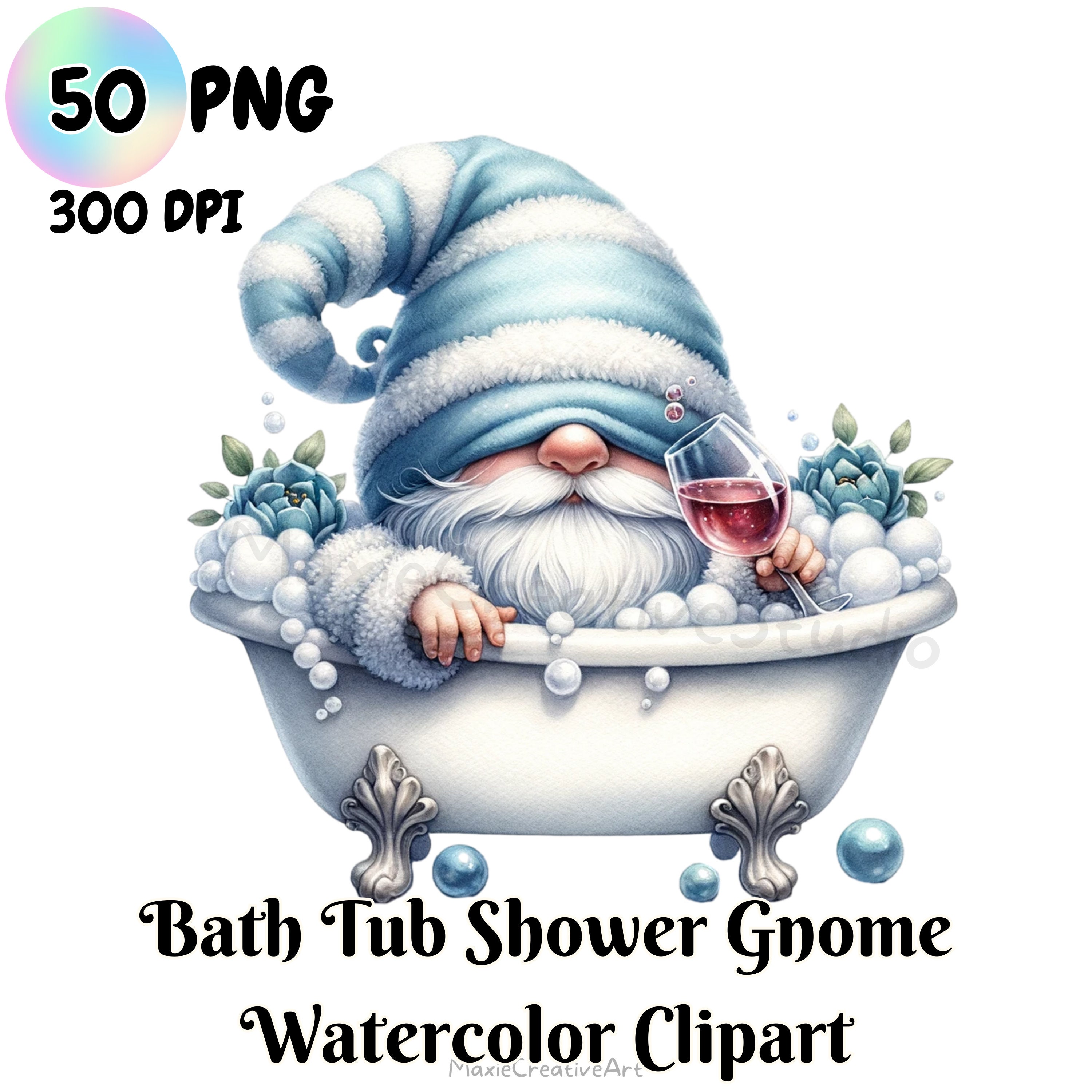 Bath Tub Shower Gnome Watercolor Clipart 50 Png,bath Tub,gnome Lovers,cute Gnomes,digital ...