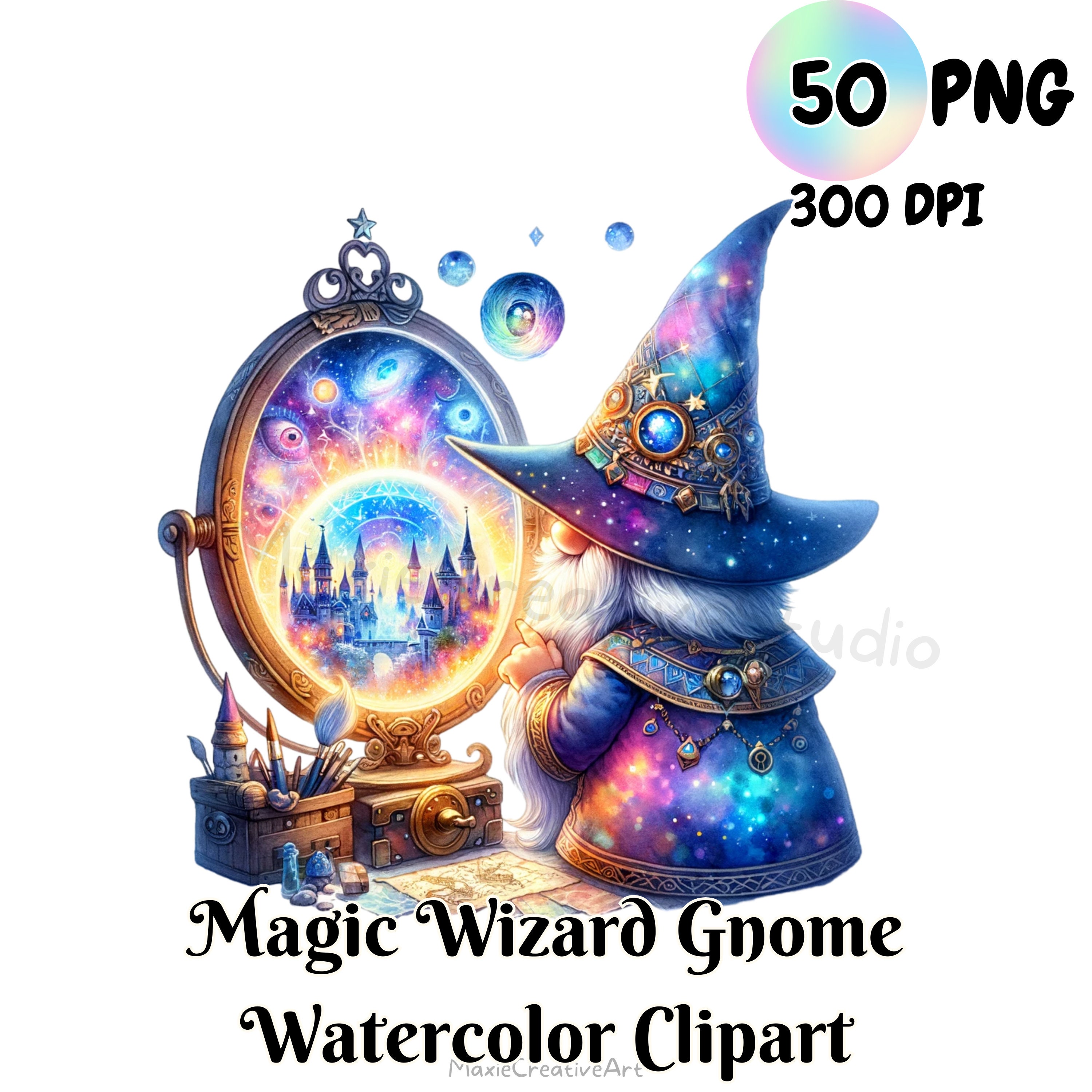 Magic Wizard Gnomes Watercolor Clipart 50 Png,witch Gnome, Cute Gnome ...