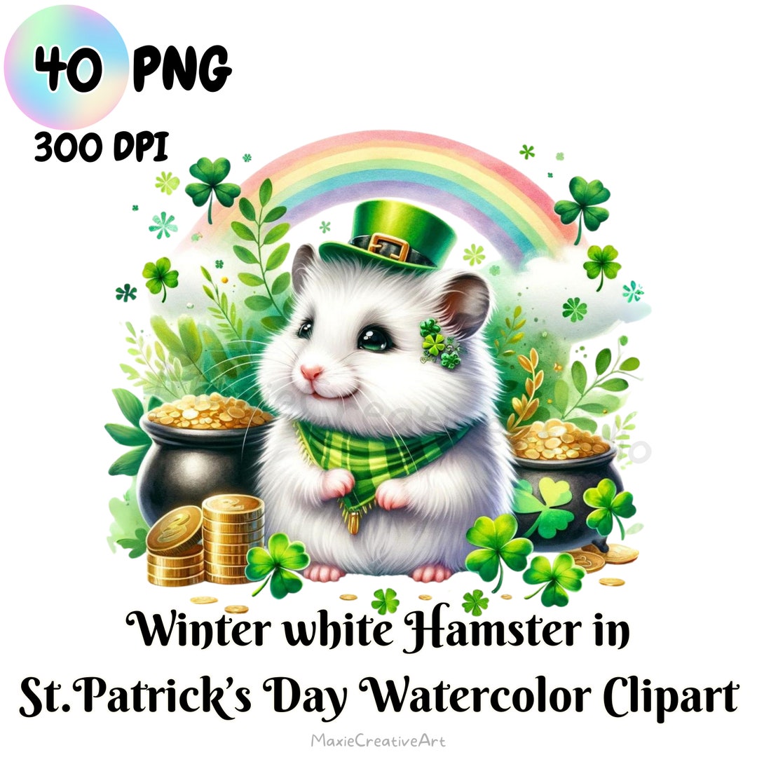 Winter White Hamster in St.patricks Day Watercolor Clipart 40png,winter ...