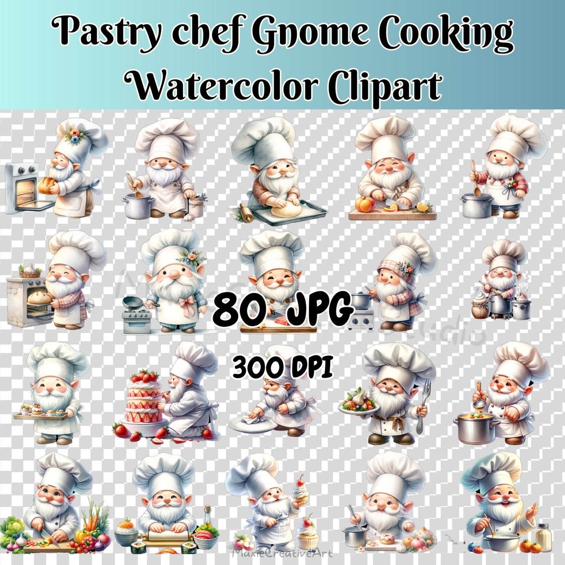 Watercolor Pastry Chef Gnomes, Cooking Gnomes 80 Png, Cuisine Gnome ...