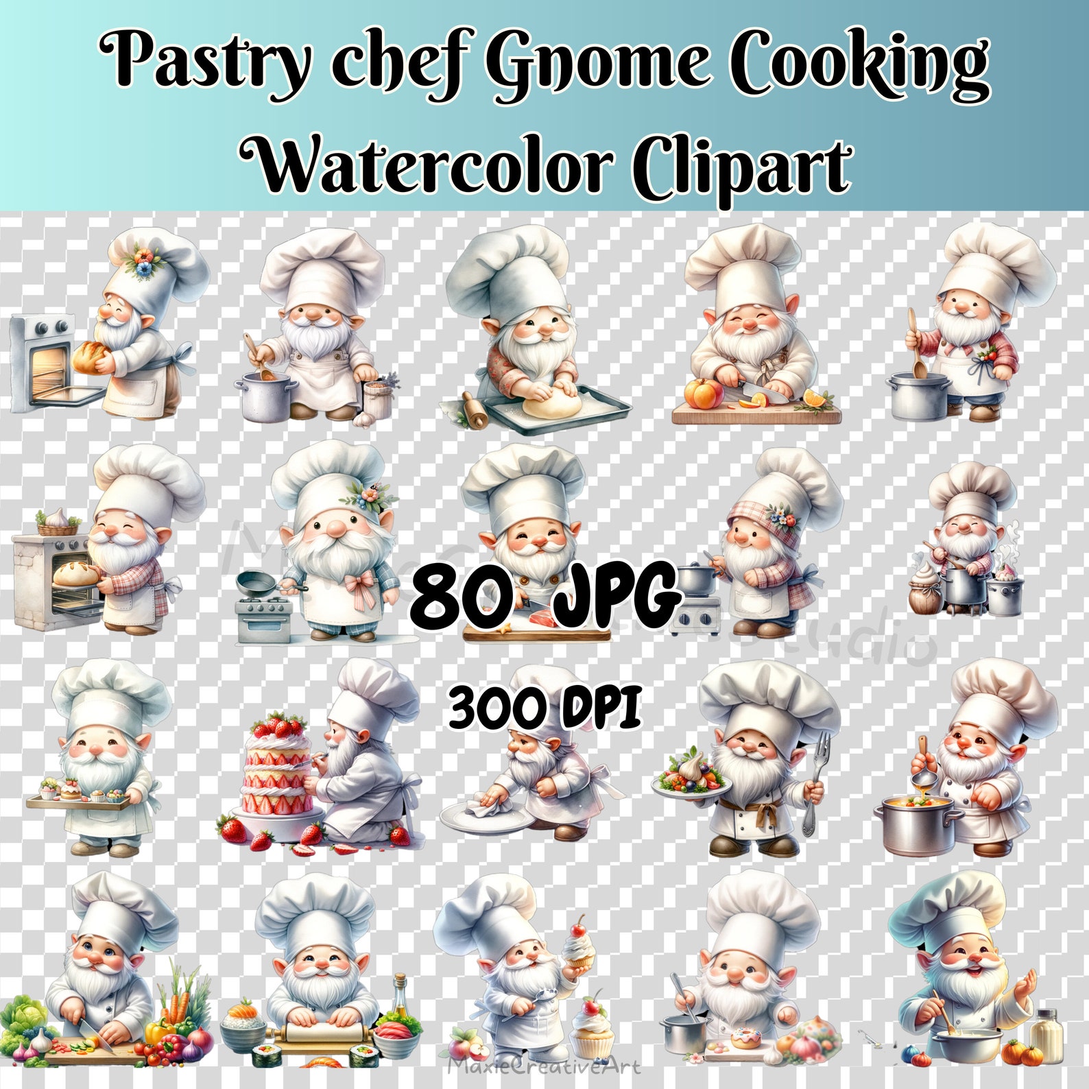 Watercolor Pastry Chef Gnomes, Cooking Gnomes 80 Png, Cuisine Gnome ...