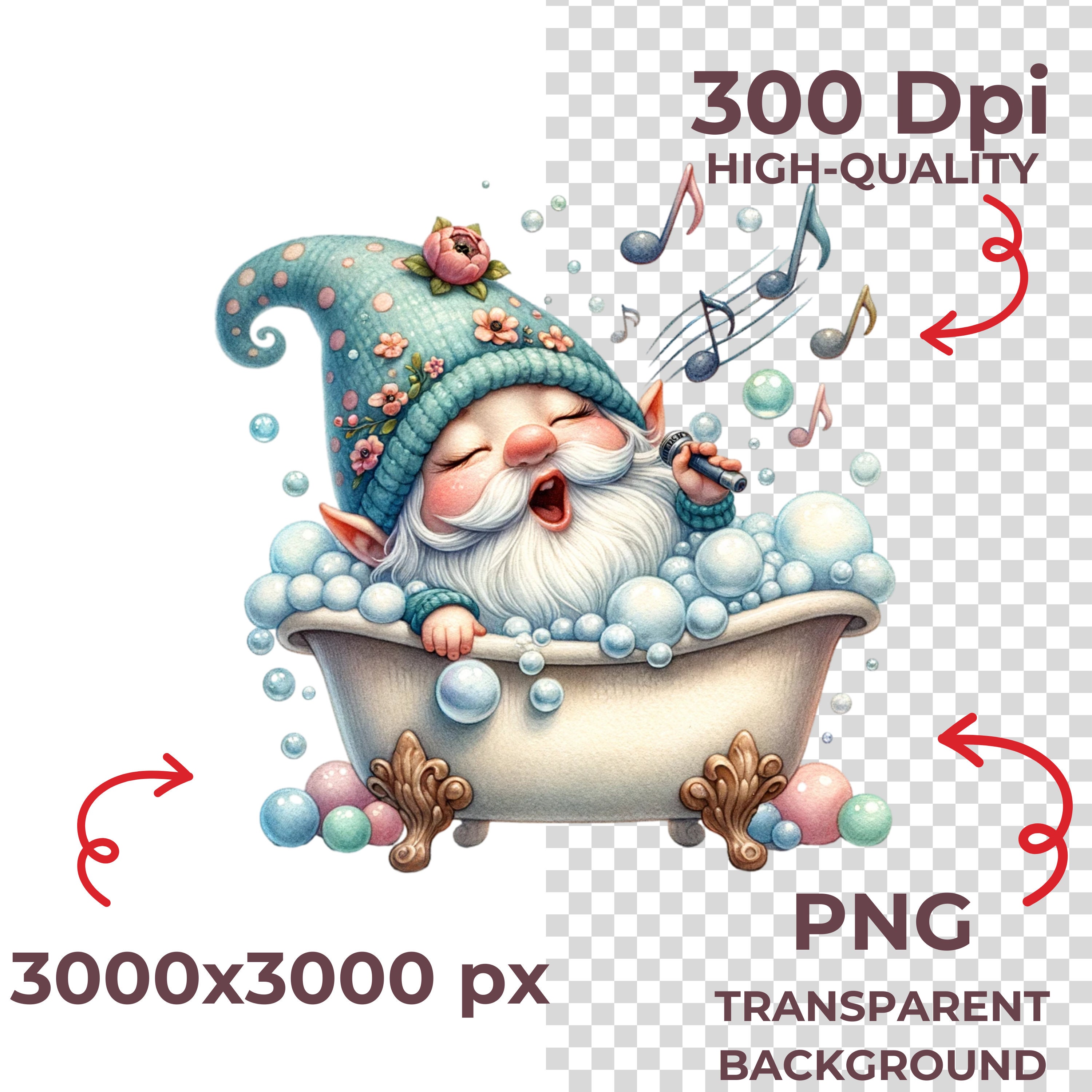 Bath Tub Shower Gnome Watercolor Clipart 50 Png,bath Tub,gnome Lovers,cute Gnomes,digital ...