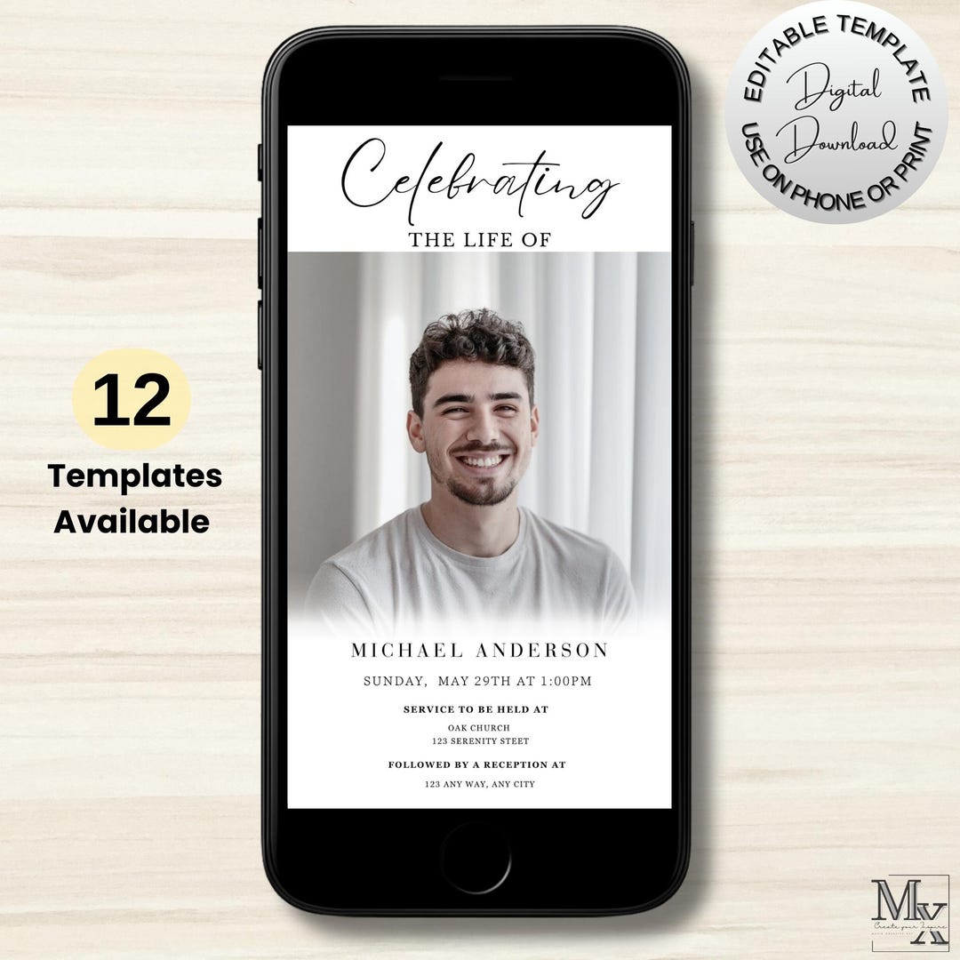 Digital Funeral Invitation Template – Celebration of Life, Memorial ...