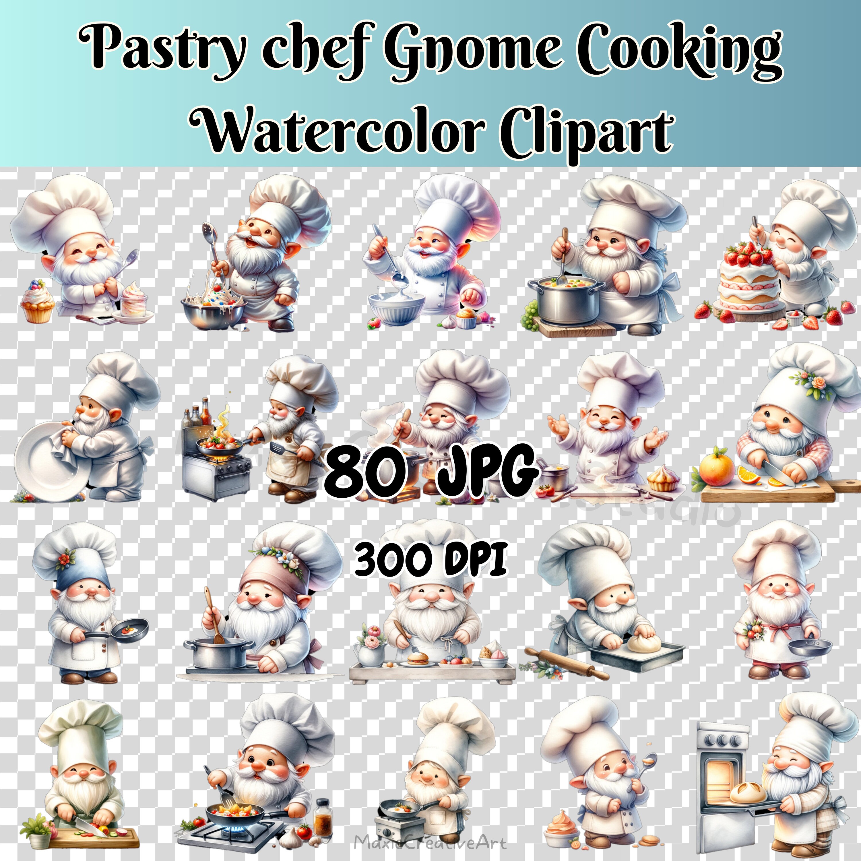 Watercolor Pastry Chef Gnomes, Cooking Gnomes 80 Png, Cuisine Gnome ...