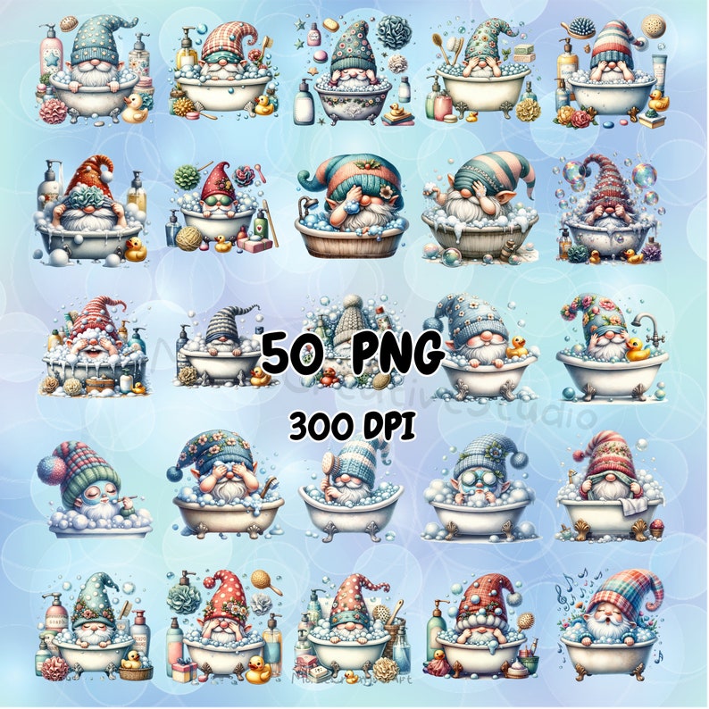 Bath Tub Shower Gnome Watercolor Clipart 50 Png,bath Tub,gnome Lovers,cute Gnomes,digital ...