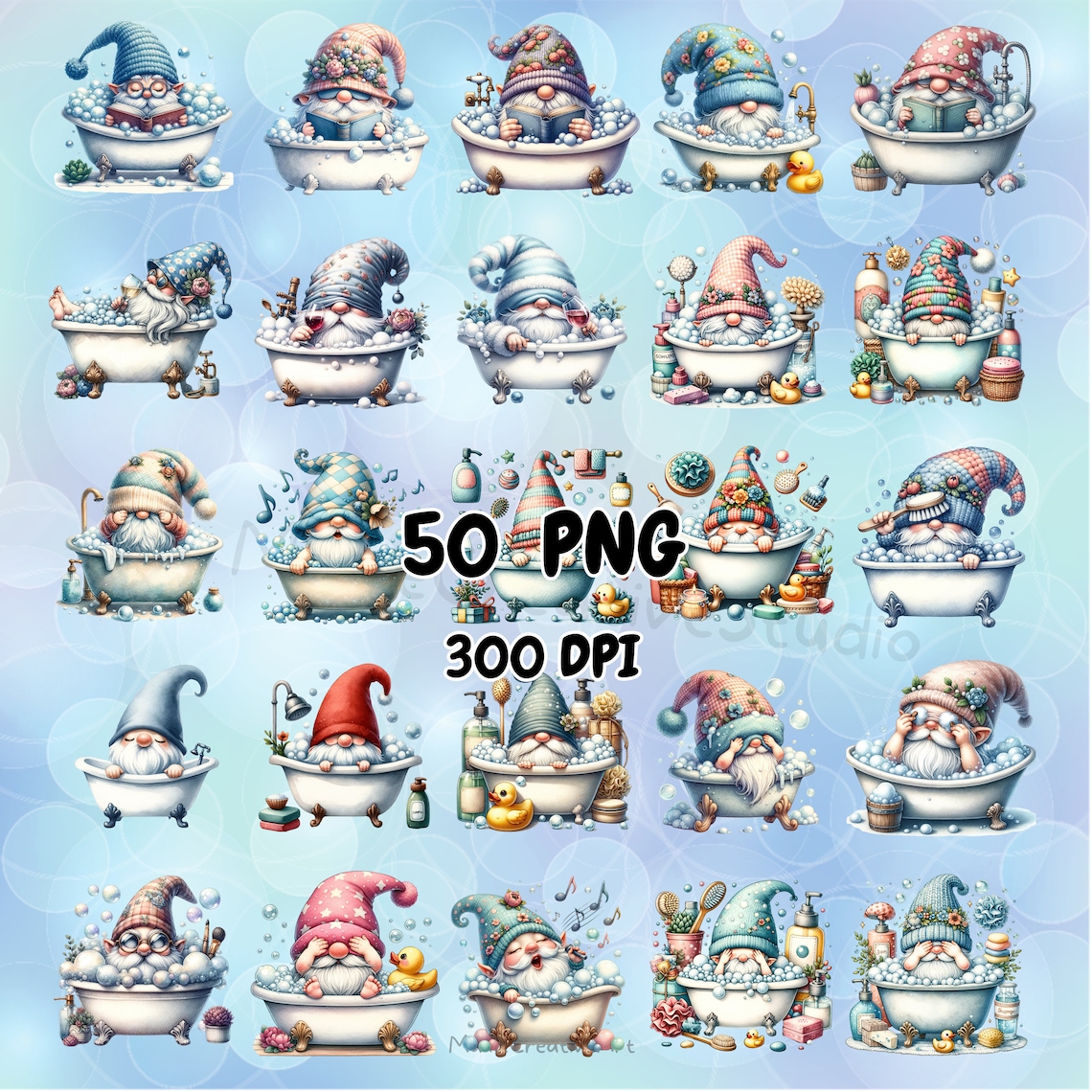 Bath Tub Shower Gnome Watercolor Clipart 50 Png,bath Tub,gnome Lovers ...