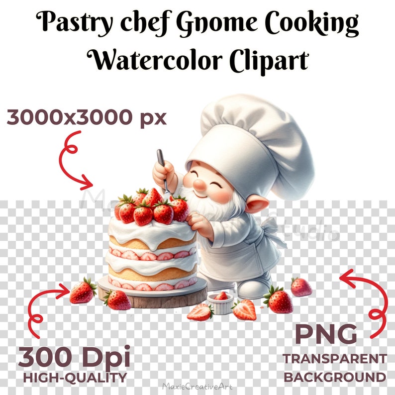 Watercolor Pastry Chef Gnomes, Cooking Gnomes 80 Png, Cuisine Gnome ...