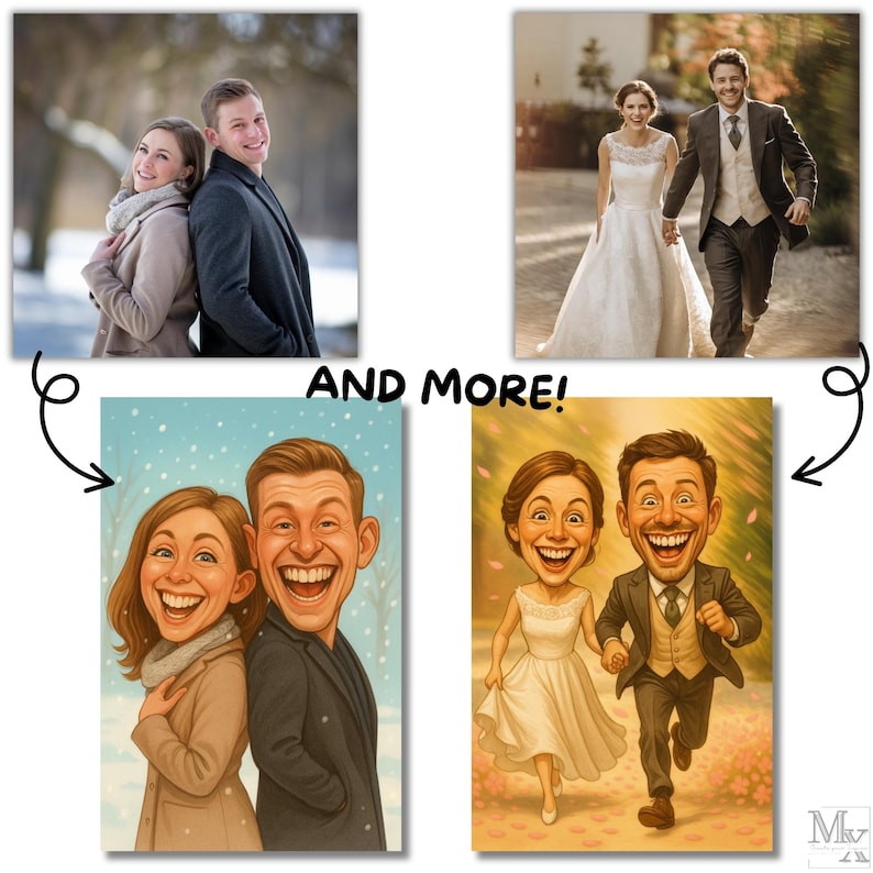 Custom Caricature Portrait From Your Photo, Couple Caricature From ...