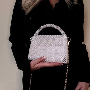 Handmade White Beaded Bag, LUXURY Bag, Women Bead Bag, Crystal Beaded ...