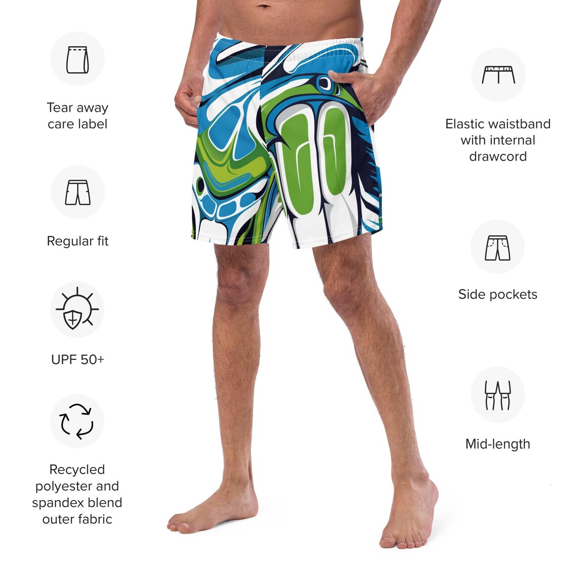 Men's Swim Trunks SEATTLE SEAHAWKS Colors Inspired by Native Art and a ...