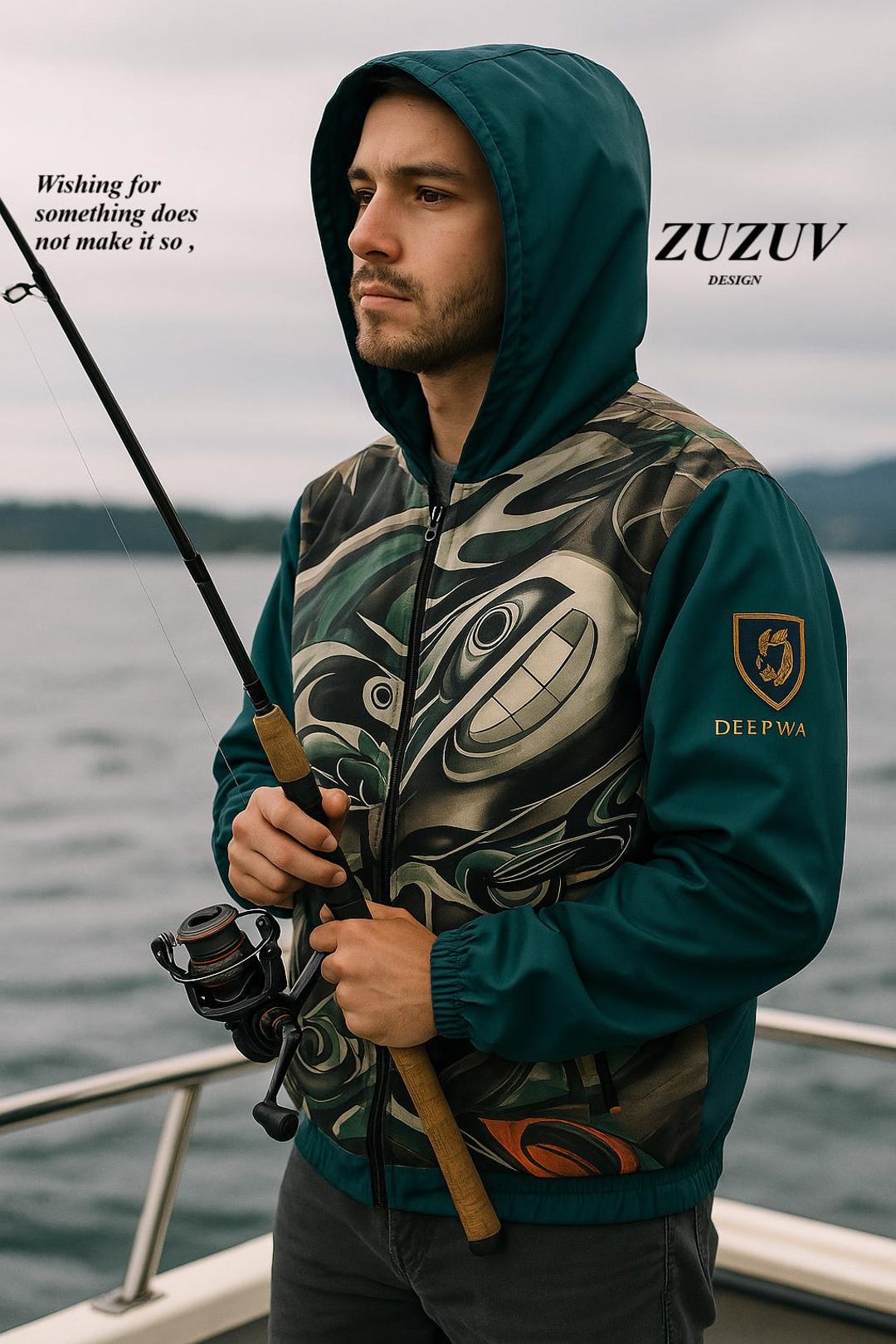 Men’s Windbreaker DEEP WATER Brand Fishing Tattoo Design - Etsy