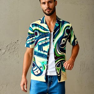 Button Shirt Vancouver Canuck Cocktail Shirt, Native Art, Orca Print ...