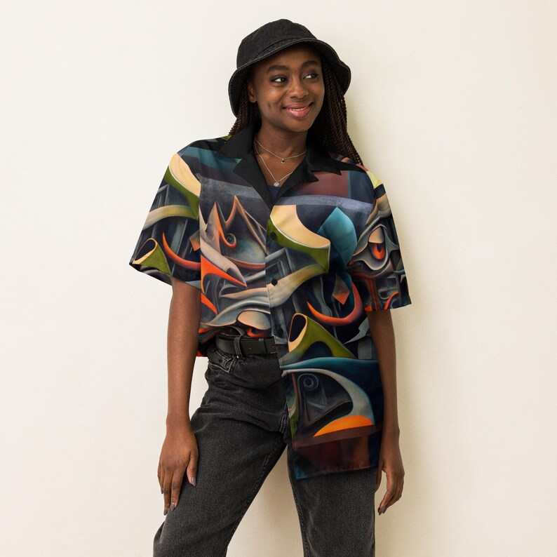 Club Button Shirt Abstract Art Inspired Tropical Shirts Modern Art ...