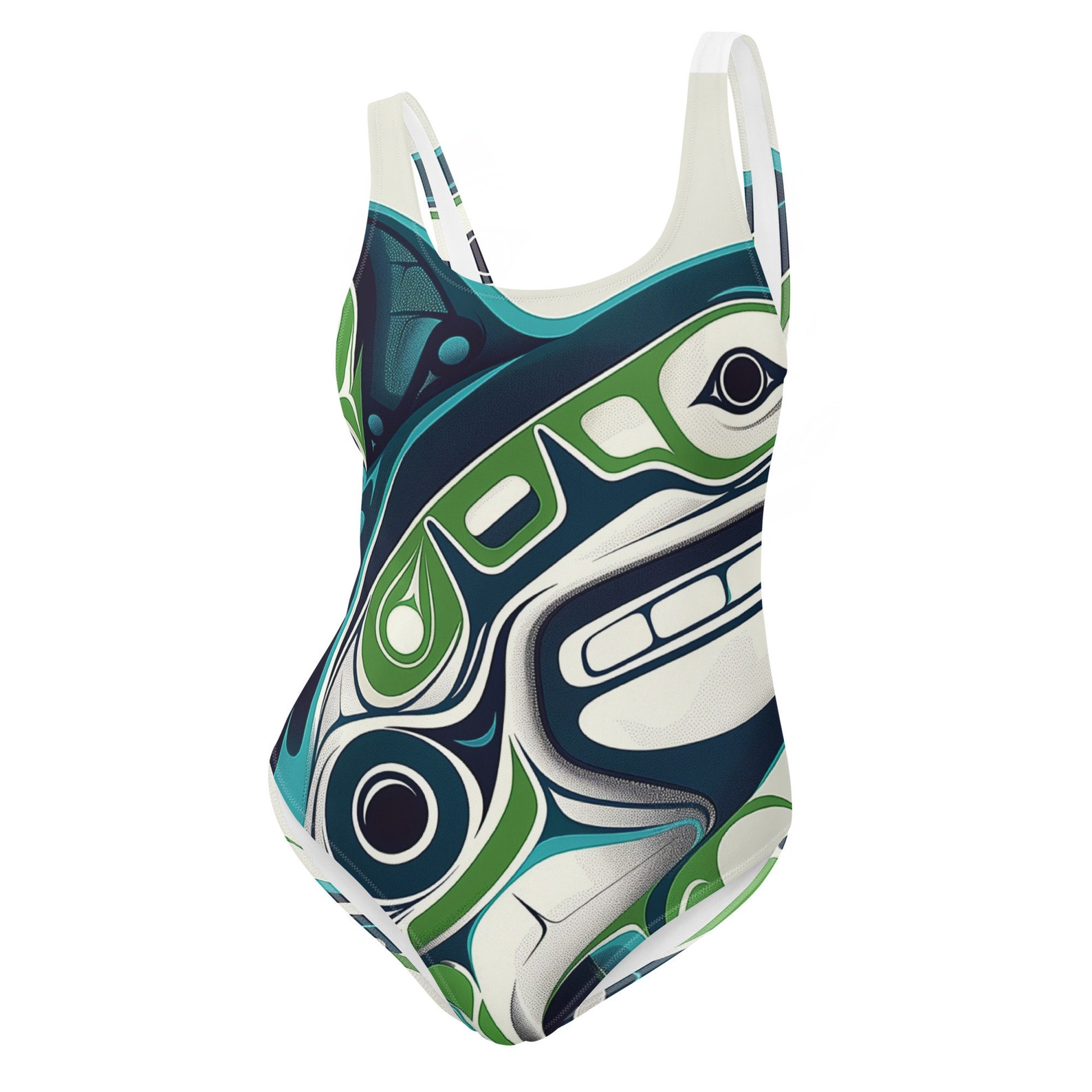 One-piece ORCA Swimsuit Native Art Canuck Colors Sports Attire Native ...