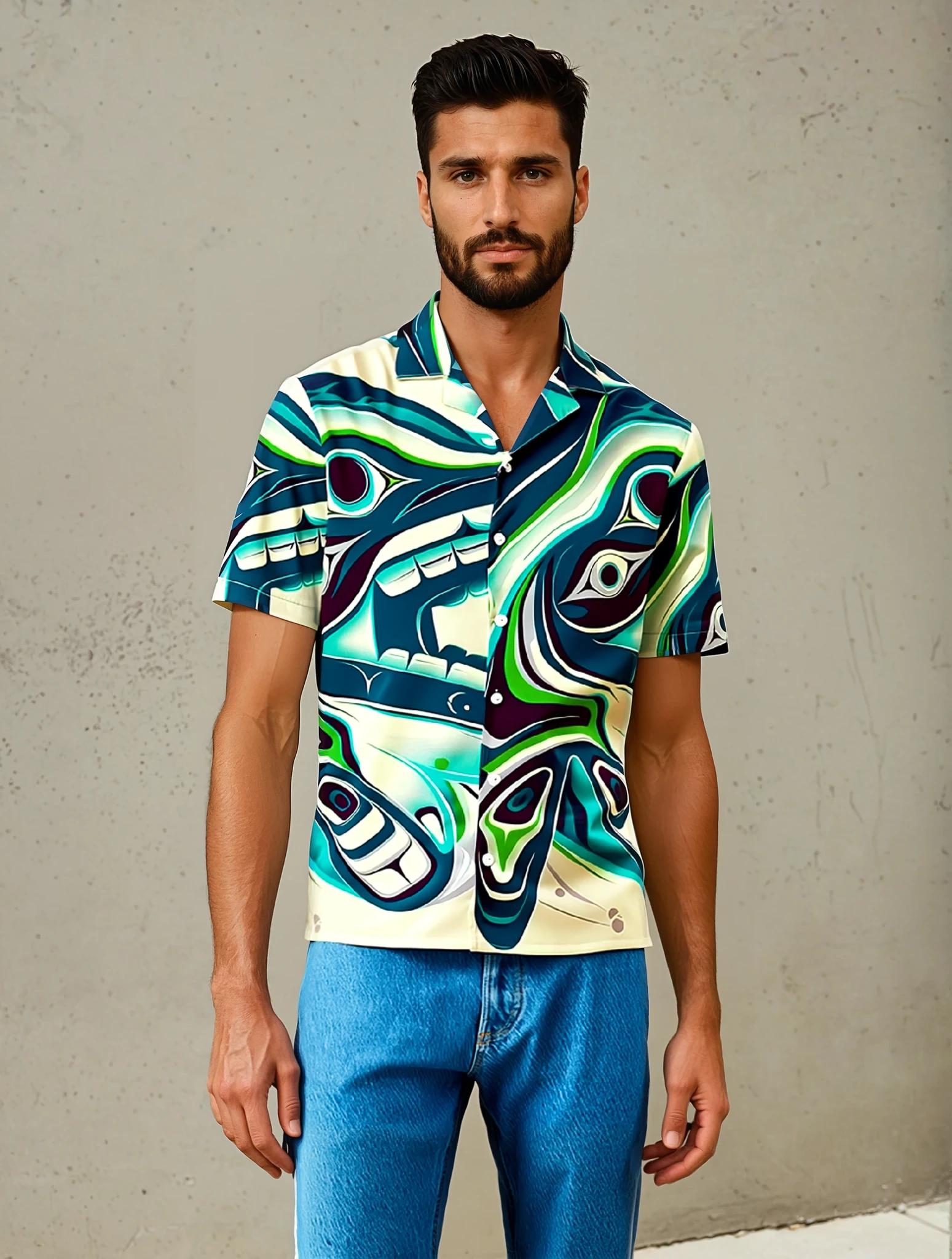 Button Shirt Vancouver Canuck Cocktail Shirt, Native Art, Orca Print ...